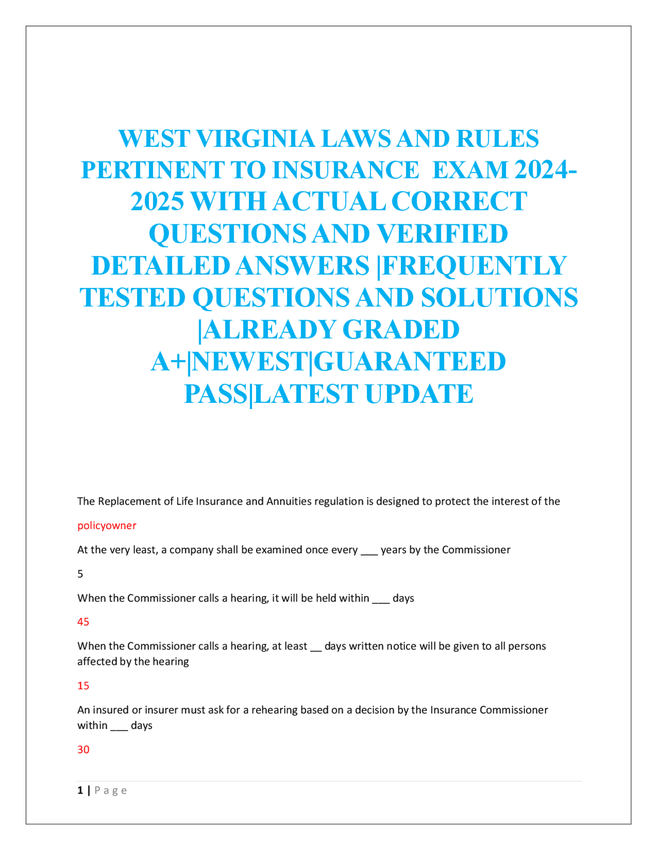 WEST VIRGINIA LAWS AND RULES PERTINENT TO INSURANCE EXAM | Exams ...