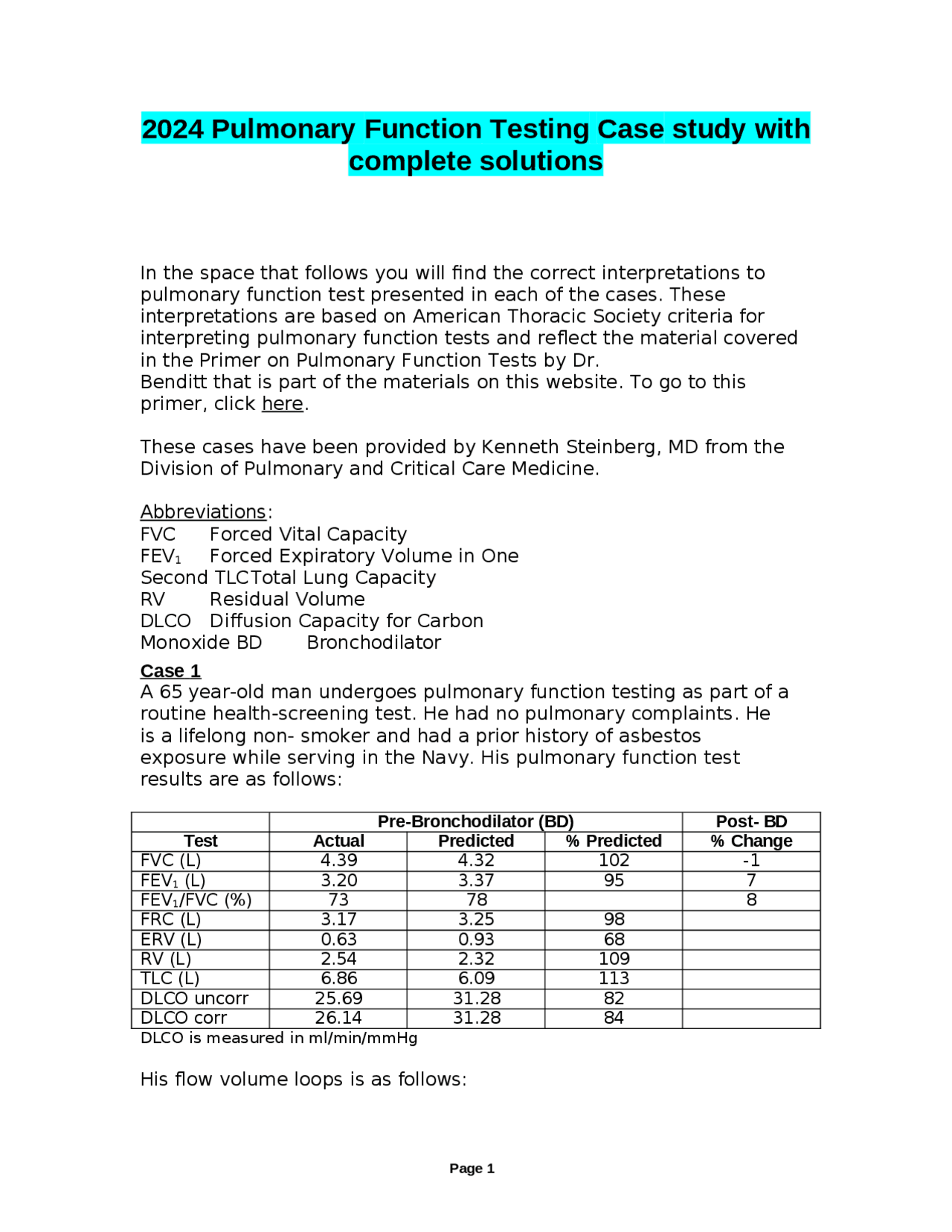 2024 Pulmonary Function Testing Case study with complete solutions ...