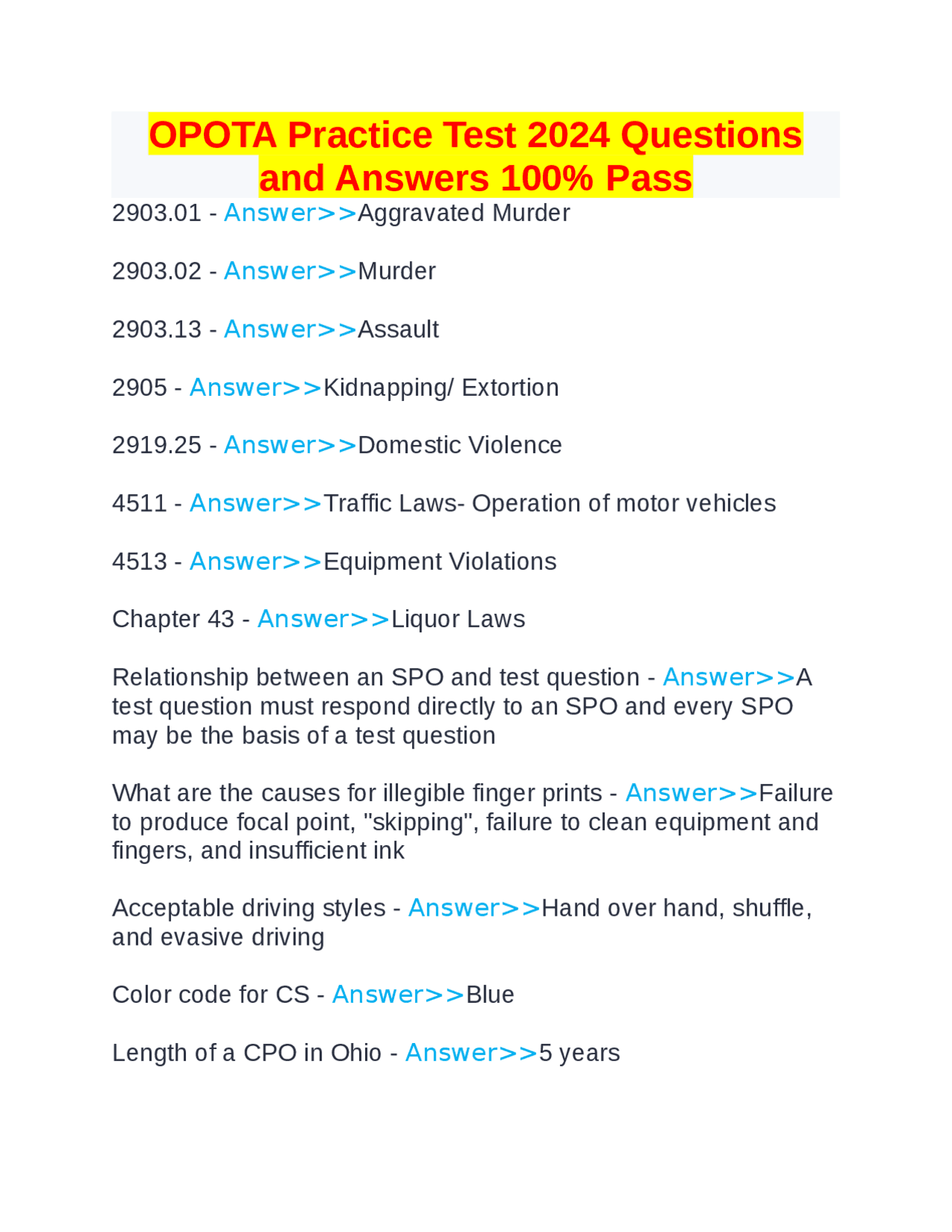 OPOTA Practice Test 2024 Questions and Answers 100% Pass | Exams Civil ...