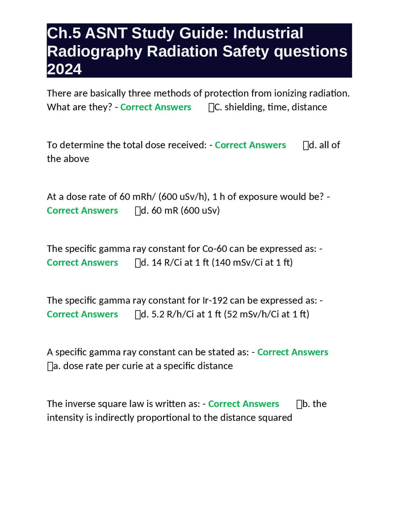 Ch.5 ASNT Study Guide: Industrial Radiography Radiation Safety ...