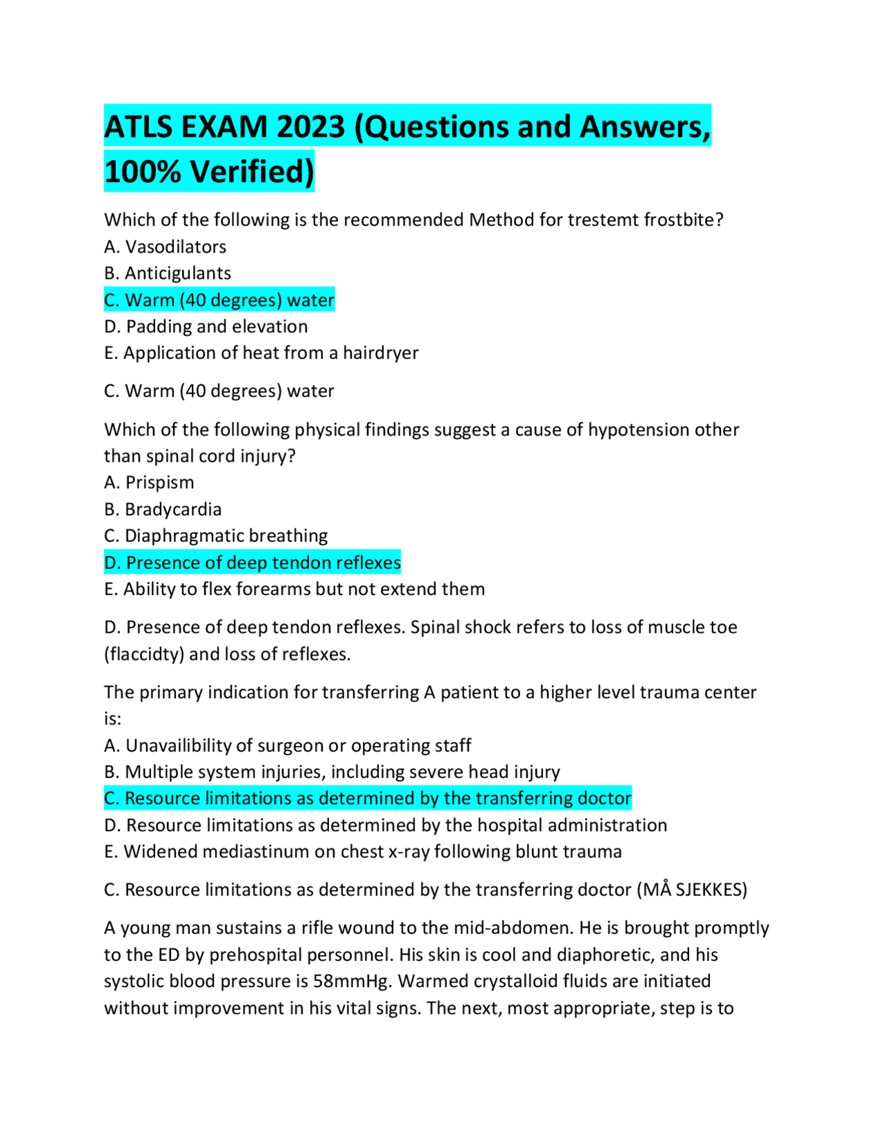 ATLS EXAM 2023 (Questions and Answers, 100% Verified) | Exams Nursing ...