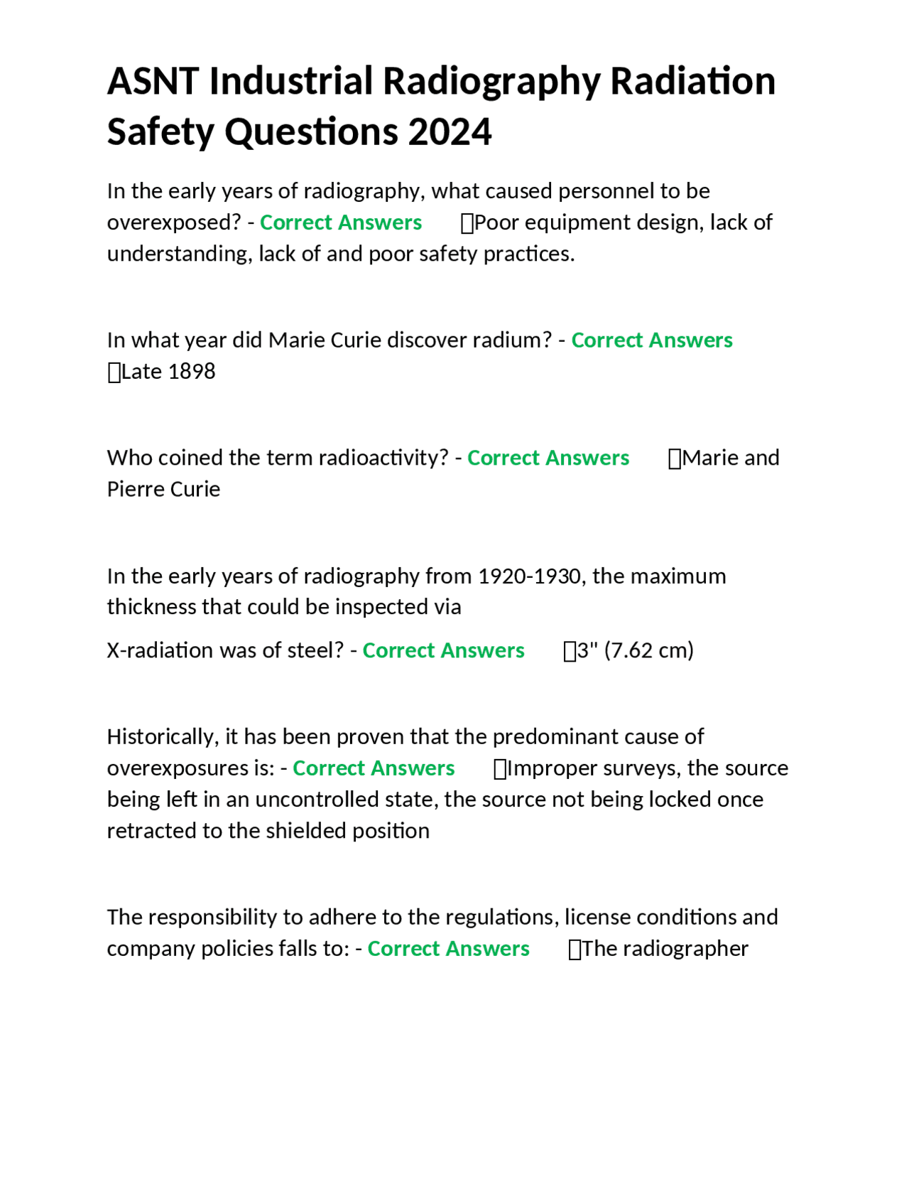 ASNT Industrial Radiography Radiation Safety Questions 2024 | Exams ...