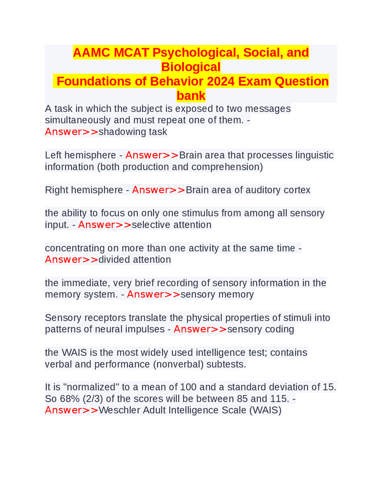 AAMC MCAT Psychological, Social, and Biological Foundations of Behavior ...