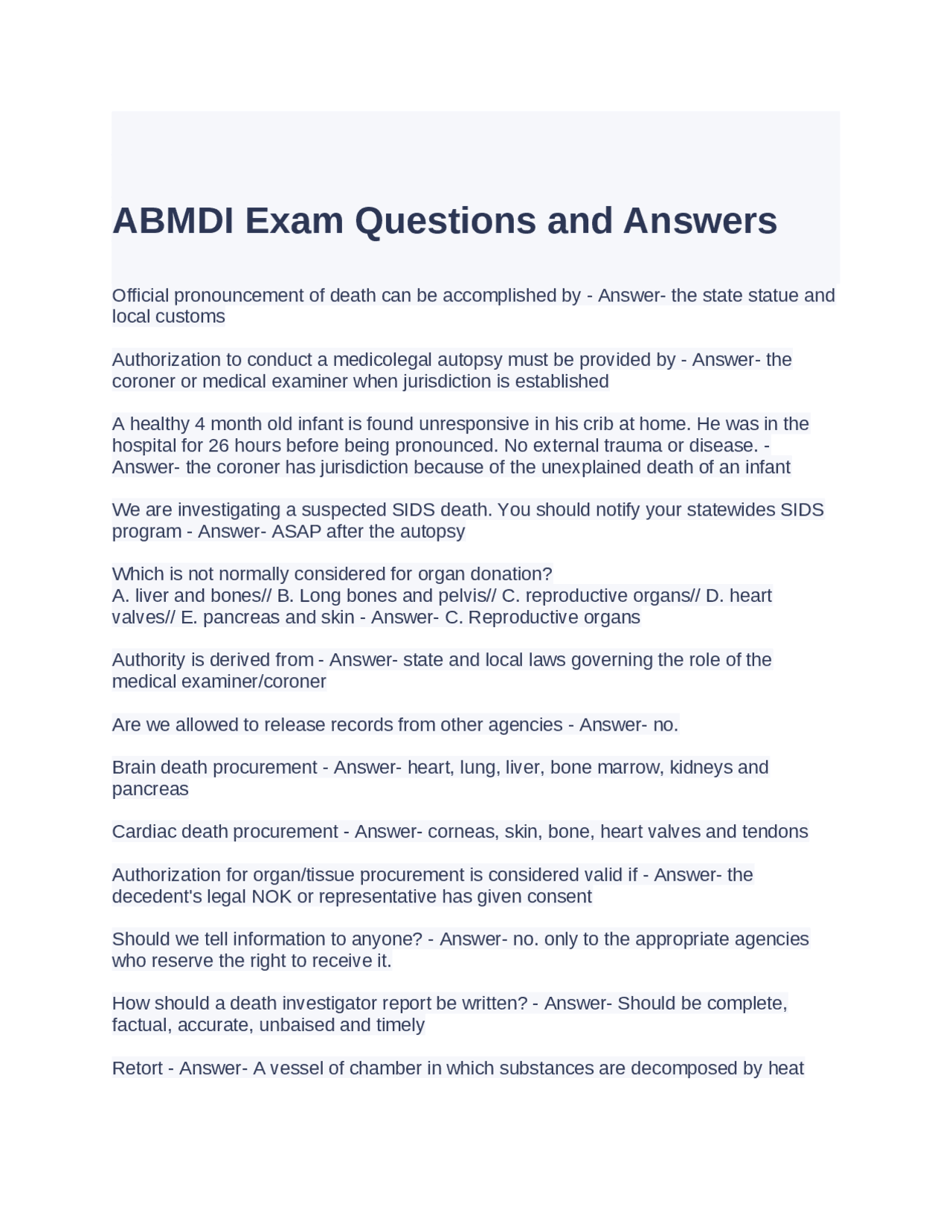 ABMDI Exam Questions and Answers 2024 | Exams Nursing | Docsity