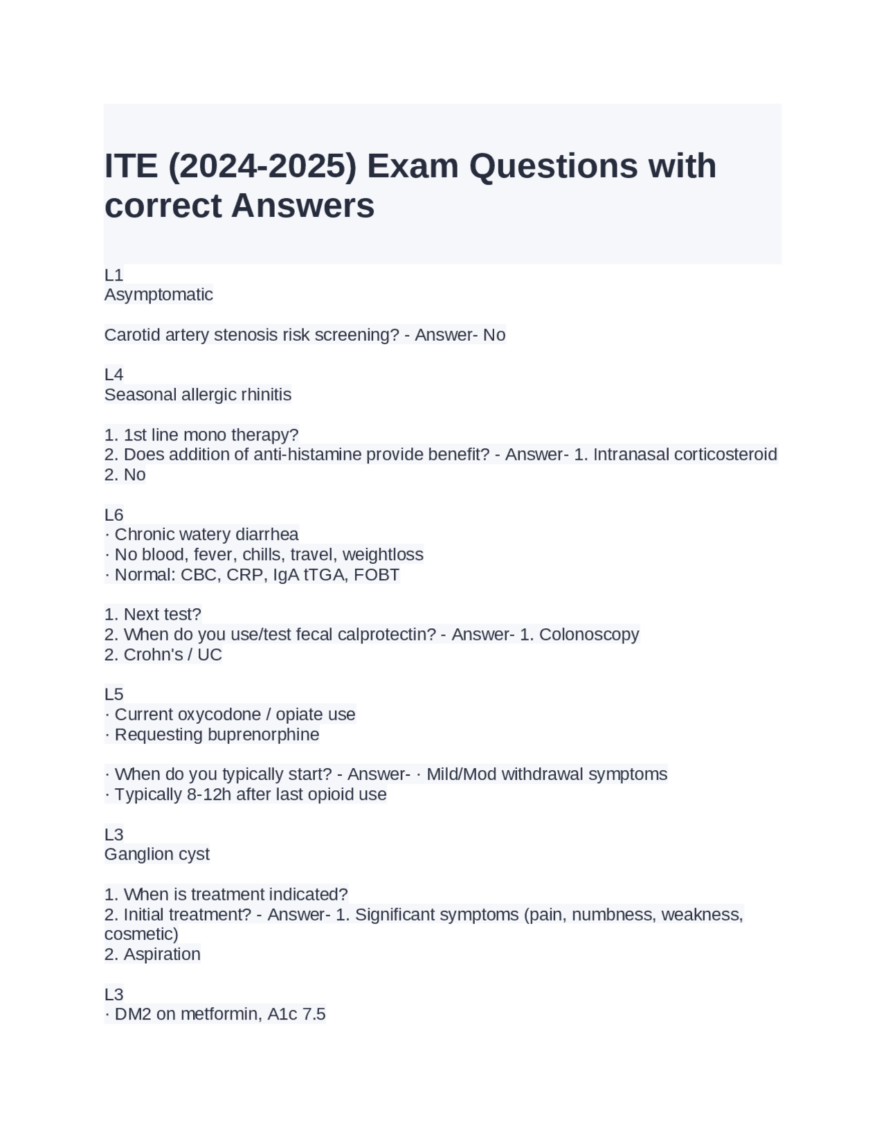 ITE (2024-2025) Exam Questions with correct Answers | Exams Nursing ...