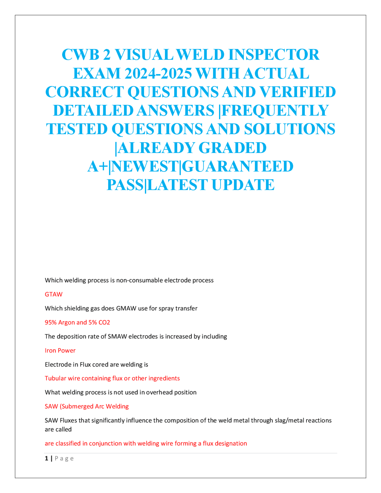 CWB 2 VISUAL WELD INSPECTOR EXAM 2024-2025 | Exams Nursing | Docsity