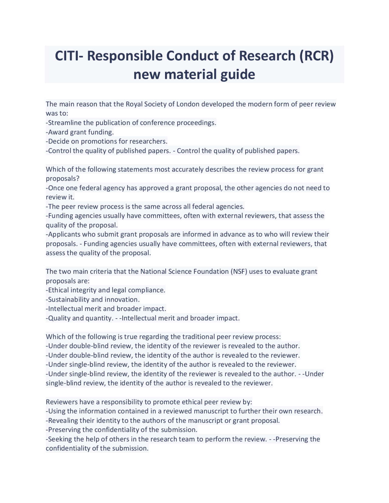 CITI- Responsible Conduct of Research (RCR) new material guide | Exams ...