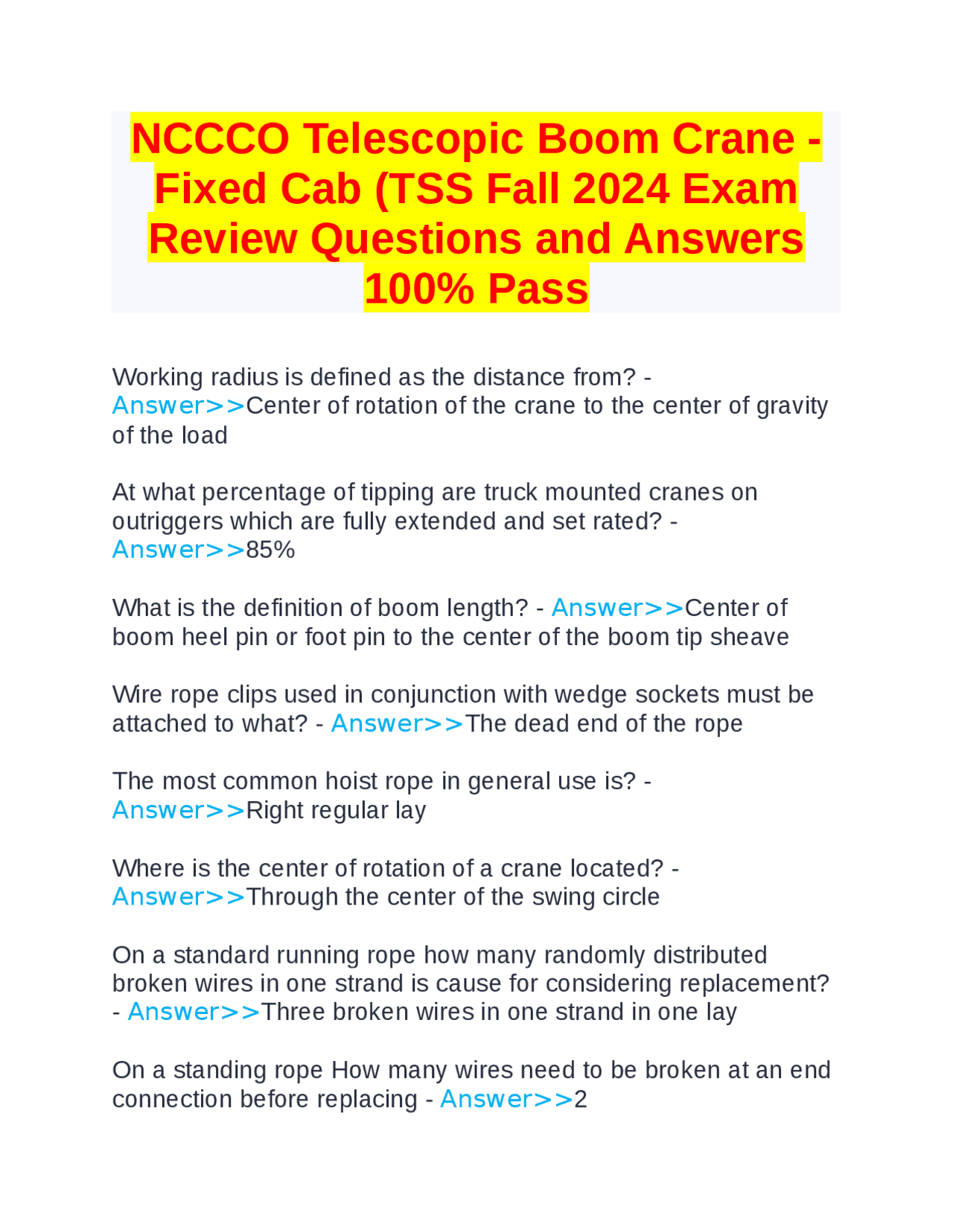 NCCCO Telescopic Boom Crane - Fixed Cab (TSS Fall 2024 Exam Review | Exams Industrial ...