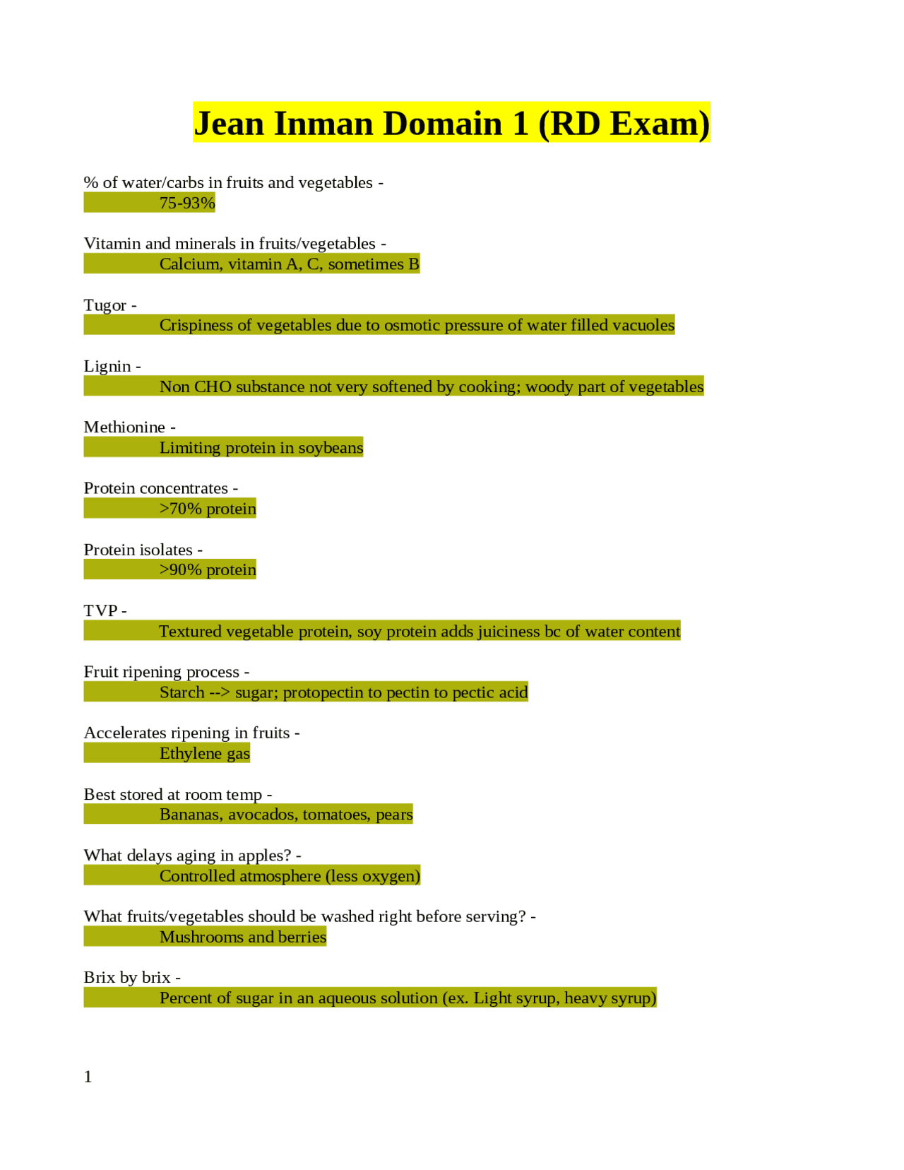 Jean Inman Domain 1 (RD Exam). | Exams Nutrition | Docsity