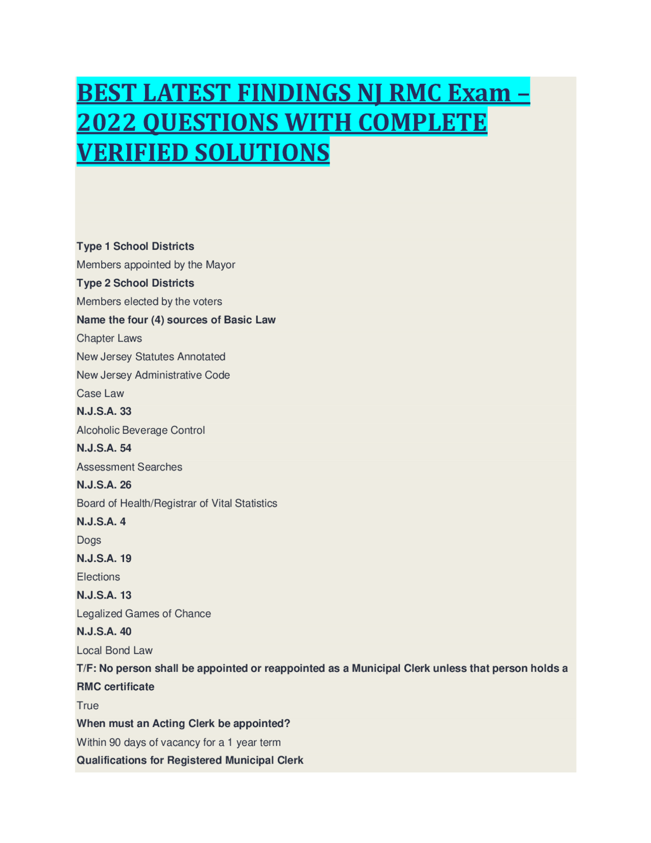 BEST LATEST FINDINGS NJ RMC Exam – 2022 QUESTIONS WITH COMPLETE ...