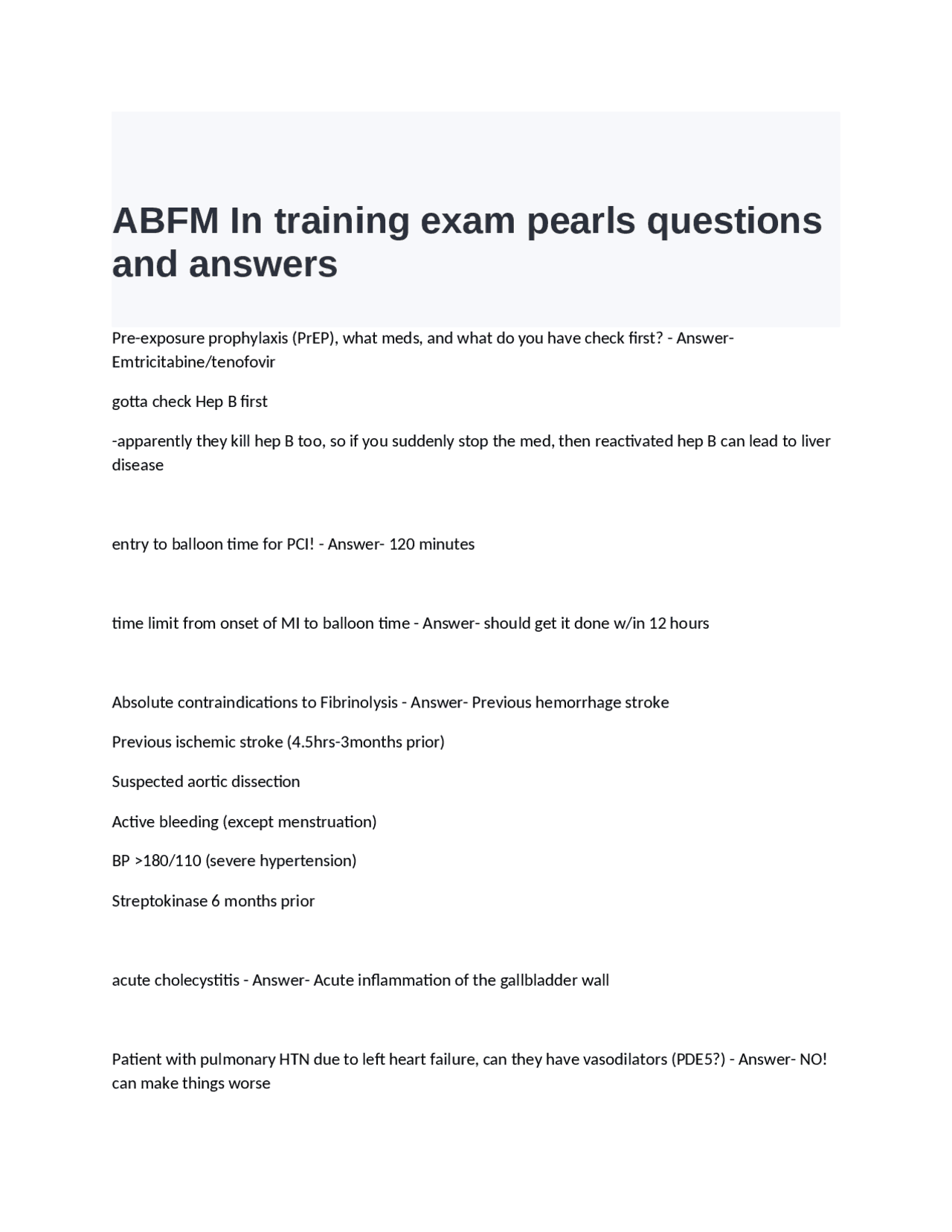 ABFM In training exam pearls questions and answers | Exams Nursing ...