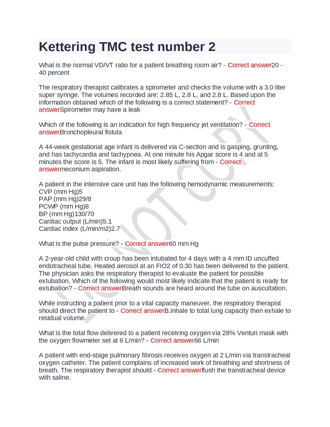 Kettering TMC test number 2 | Exams Nursing | Docsity