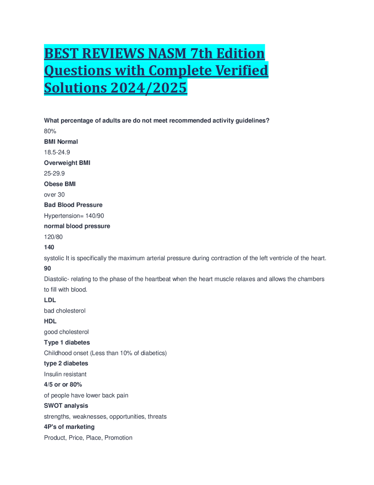 BEST REVIEWS NASM 7th Edition Questions with Complete Verified ...