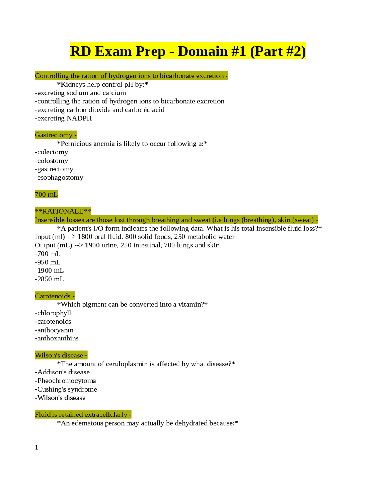 RD Exam Prep - Domain #1 (Part #2). | Exams Nutrition | Docsity