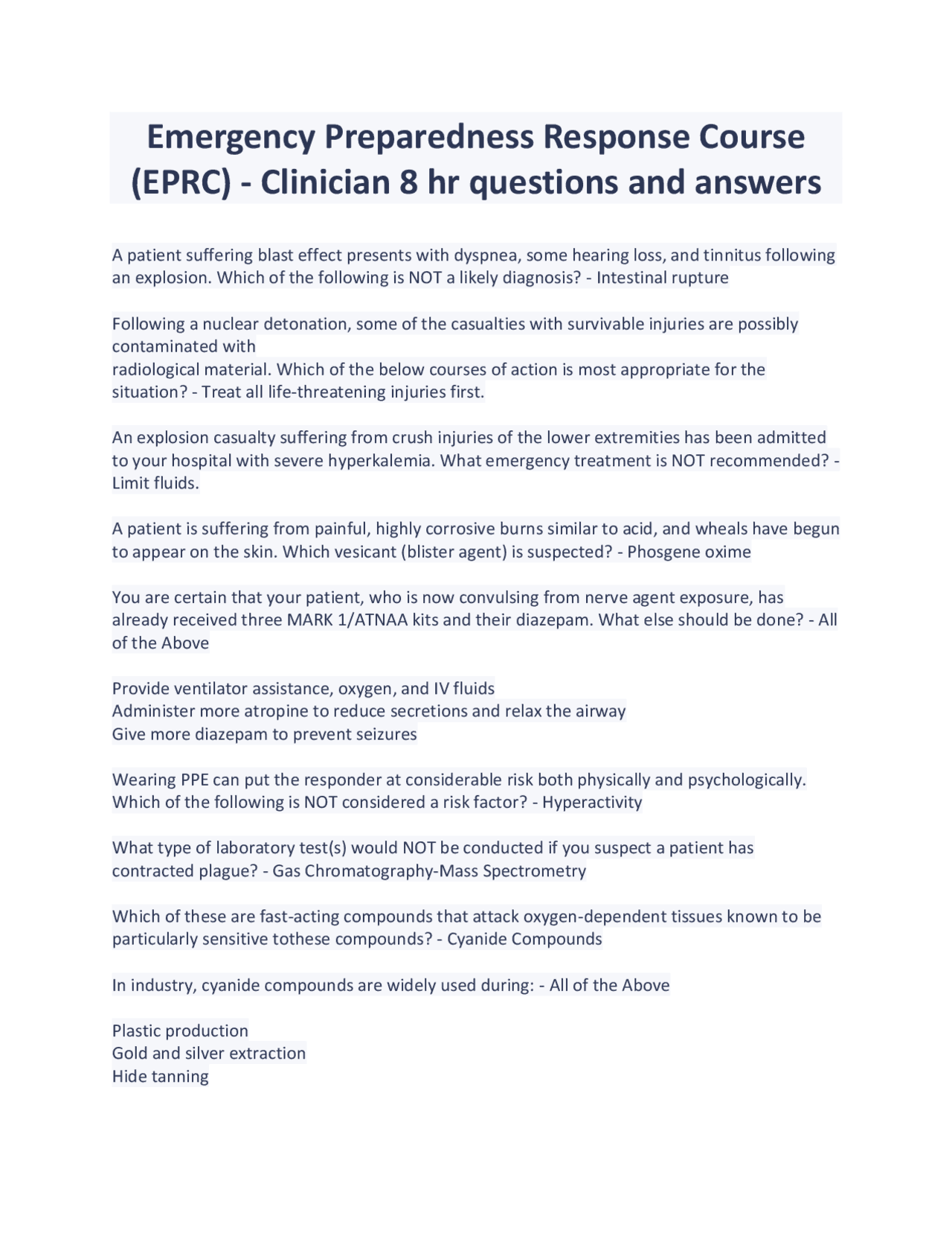 Emergency Preparedness Response Course (EPRC) - Clinician 8 hr ...