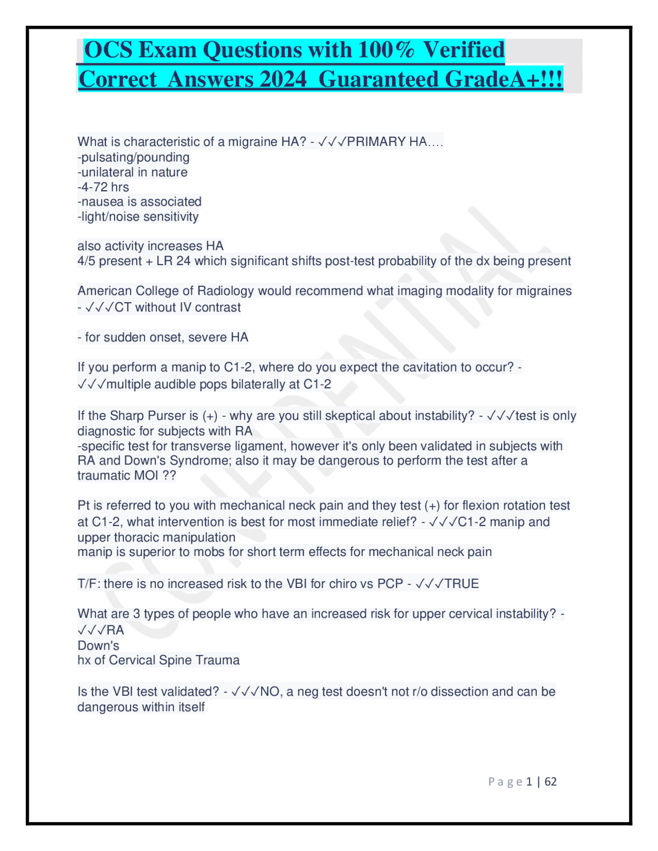 OCS Exam Questions with 100% Verified Correct Answers 2024 Guaranteed ...