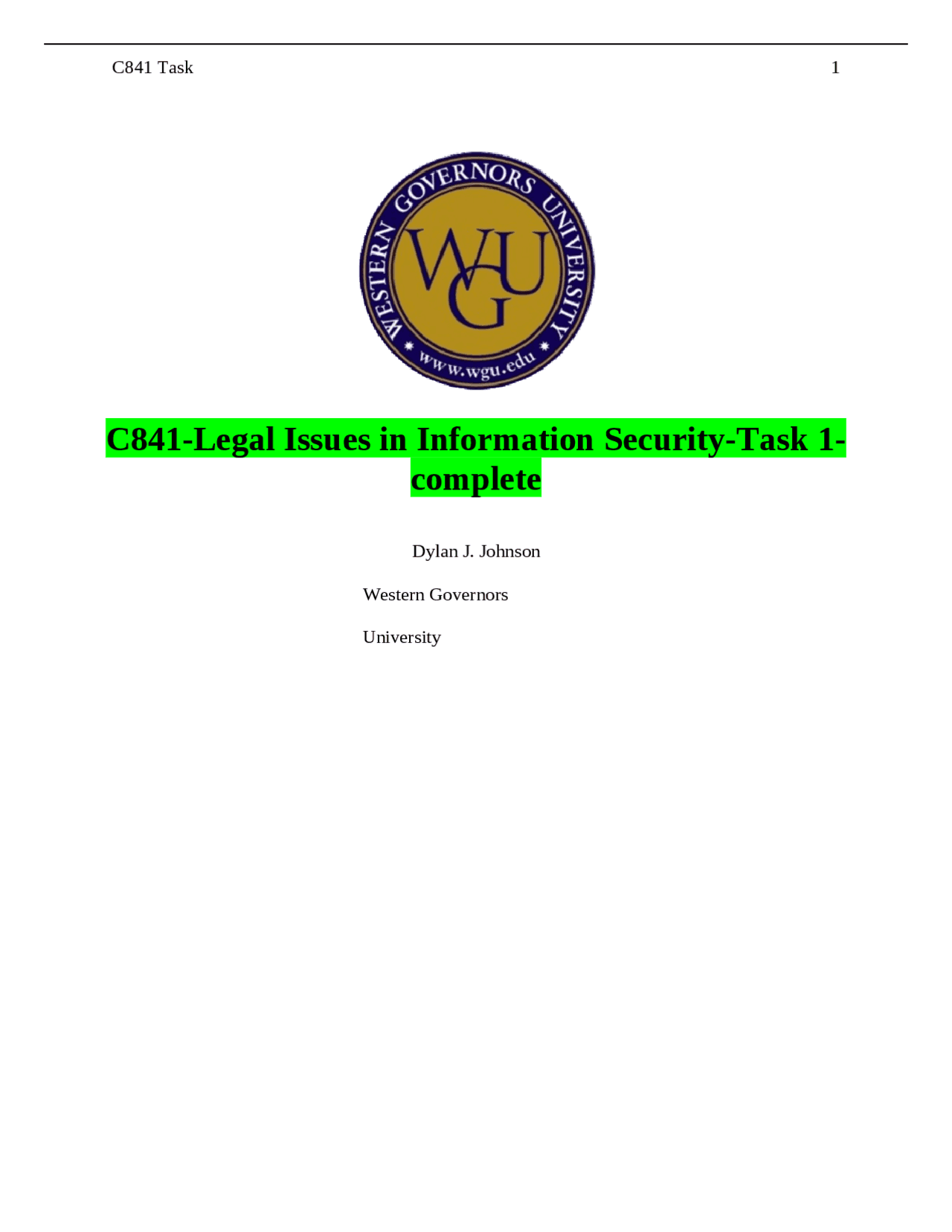 C841-Legal Issues in Information Security-Task 1-complete.docx | Exams ...