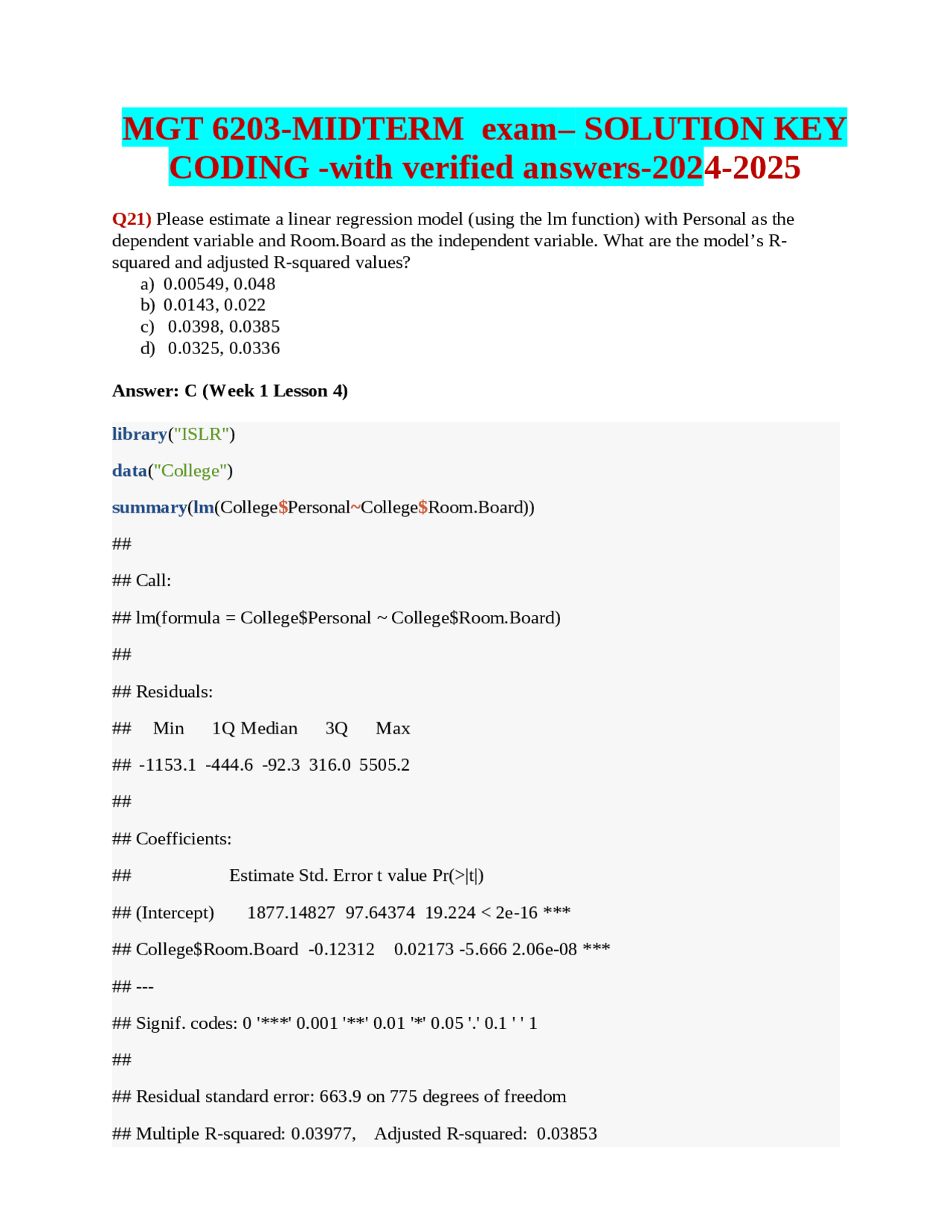 Mgt 6203 Midterm Exam Solution Key Coding With Verified Answers 2024 2025docx Exams 