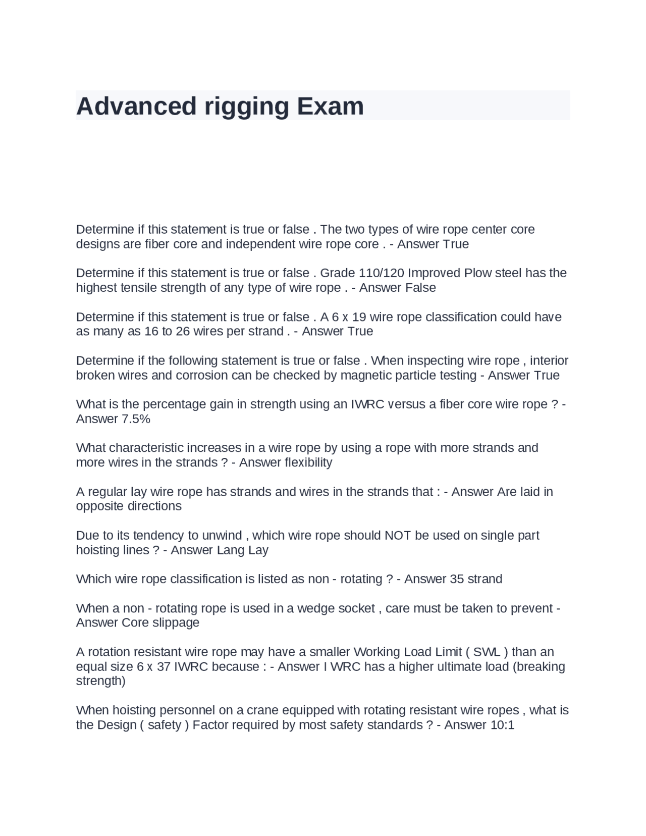 Advanced rigging Exam Questions and Answers | Exams Nursing | Docsity