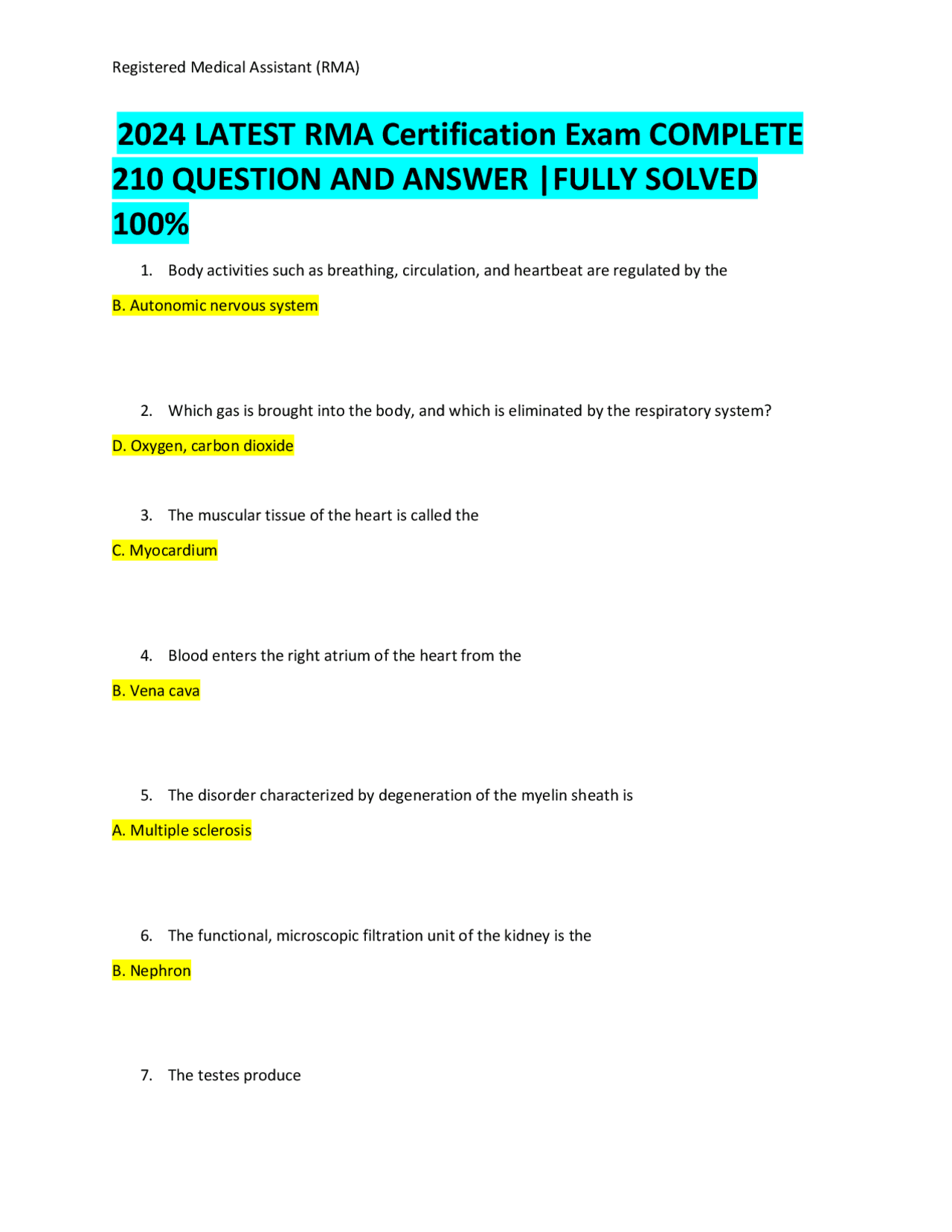 2024 LATEST RMA Certification Exam COMPLETE 210 QUESTION AND ANSWER ...