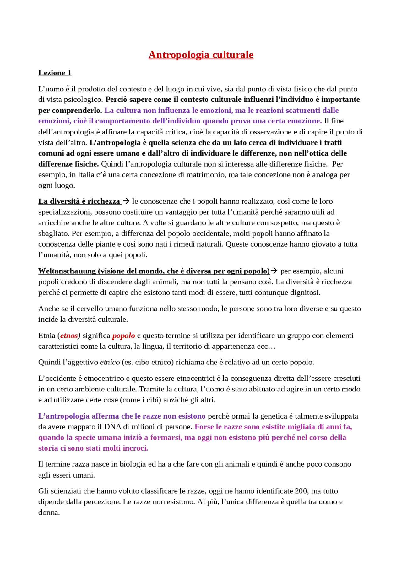 Antropologia culturale parte prima | Appunti di Antropologia | Docsity