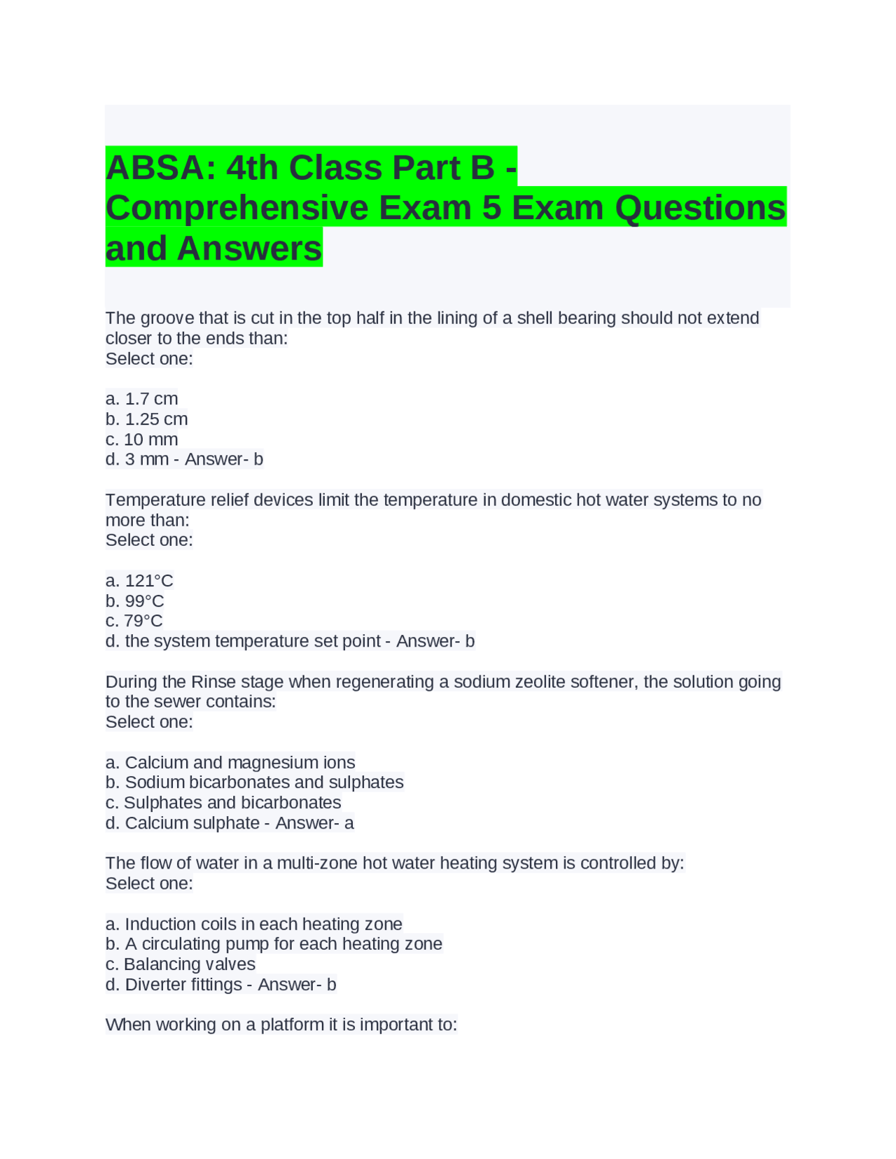 ABSA 4th Class Part B - Comprehensive Exam 5 Exam Questions and Answers | Exams Engineering ...
