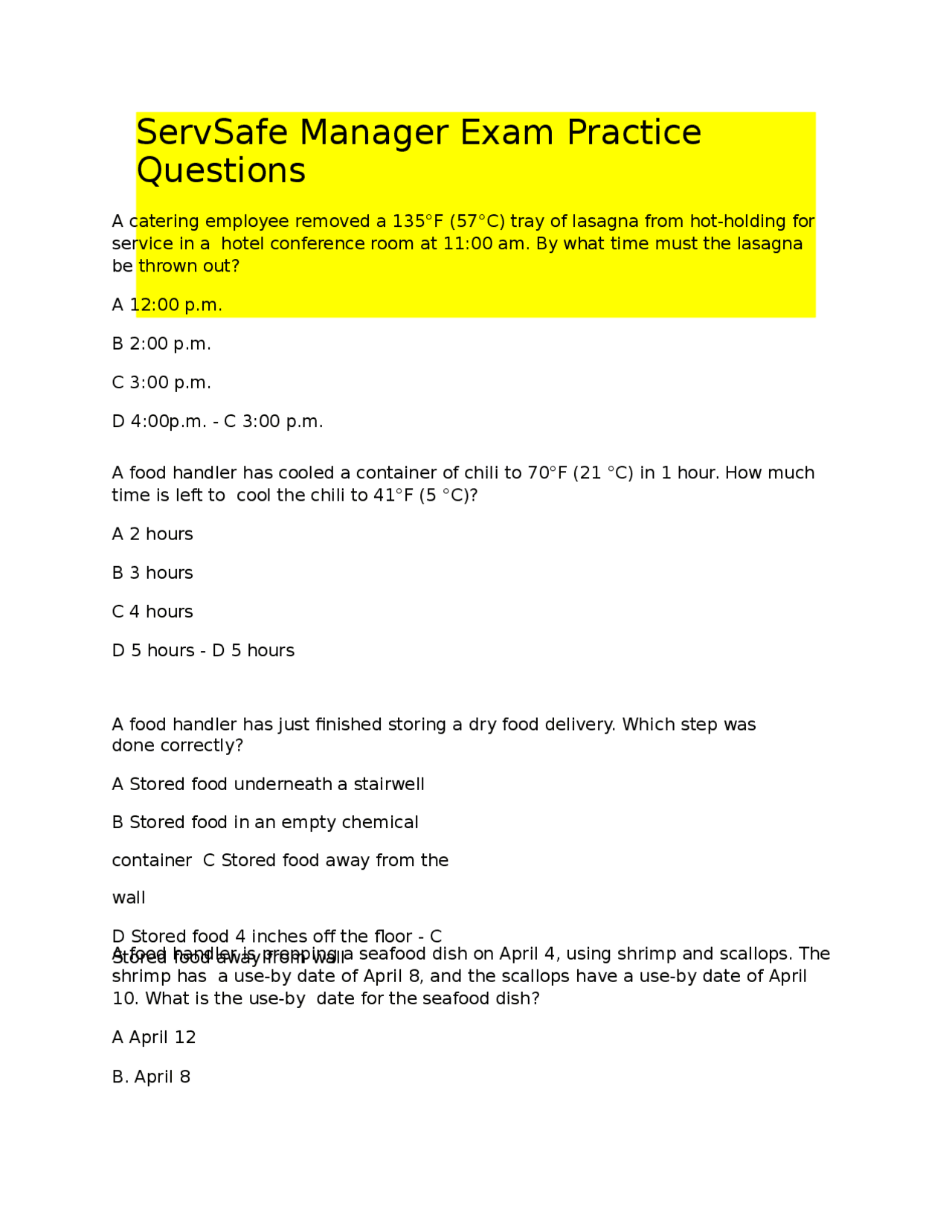 ServSafe Manager Exam Practice Questions and Answers 2024 | Exams ...