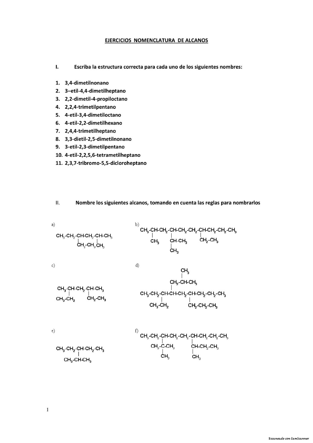 ejercicios de alcanos | Ejercicios de Química Orgánica | Docsity
