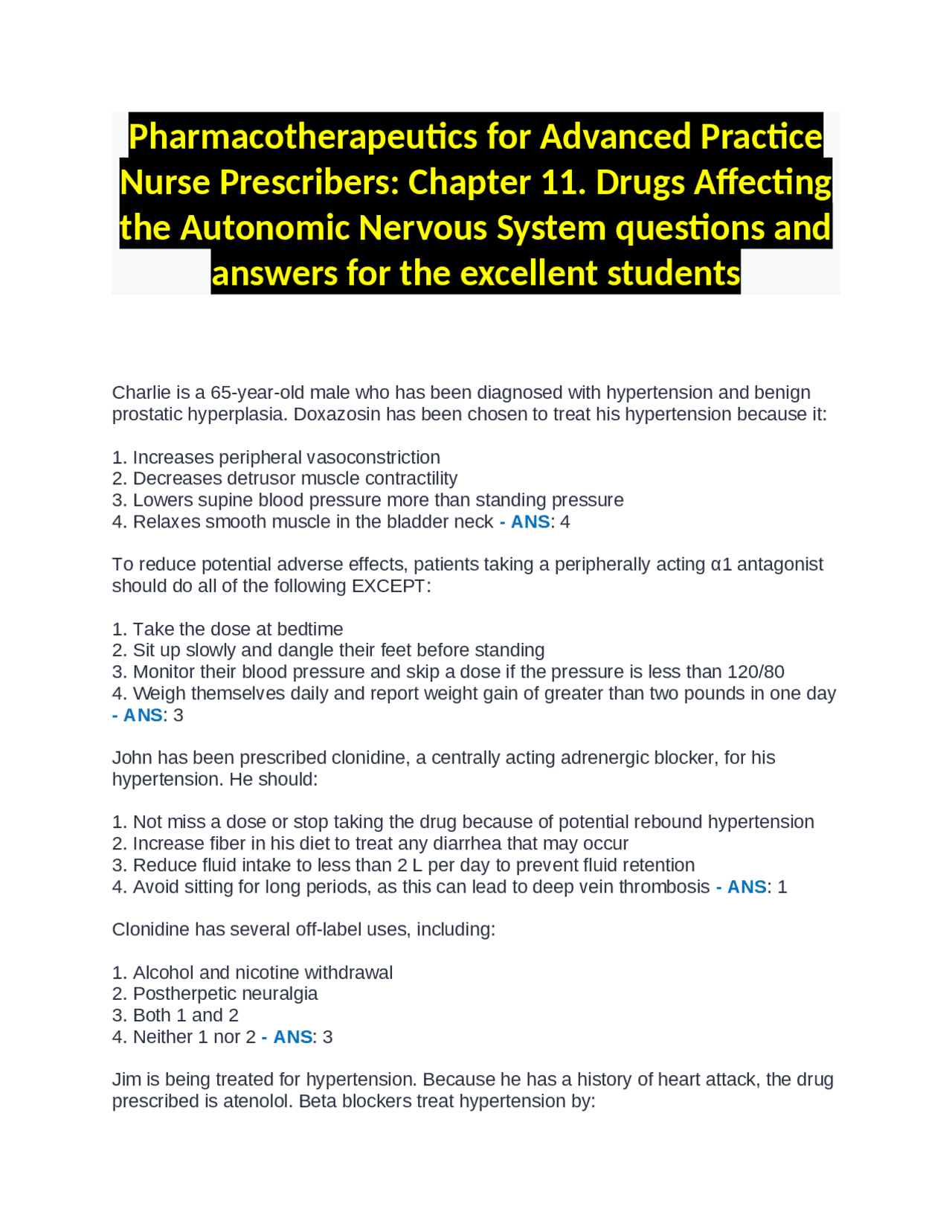 Pharmacotherapeutics for Advanced Practice Nurse Prescribers: Chapter ...