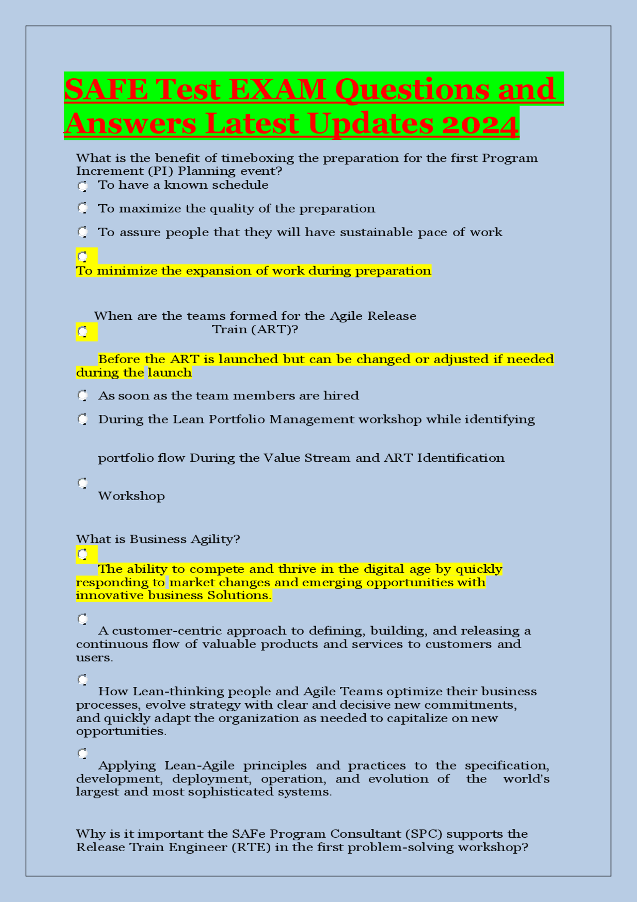 SAFE Test EXAM Questions and Answers Latest Updates 2024. | Exams ...
