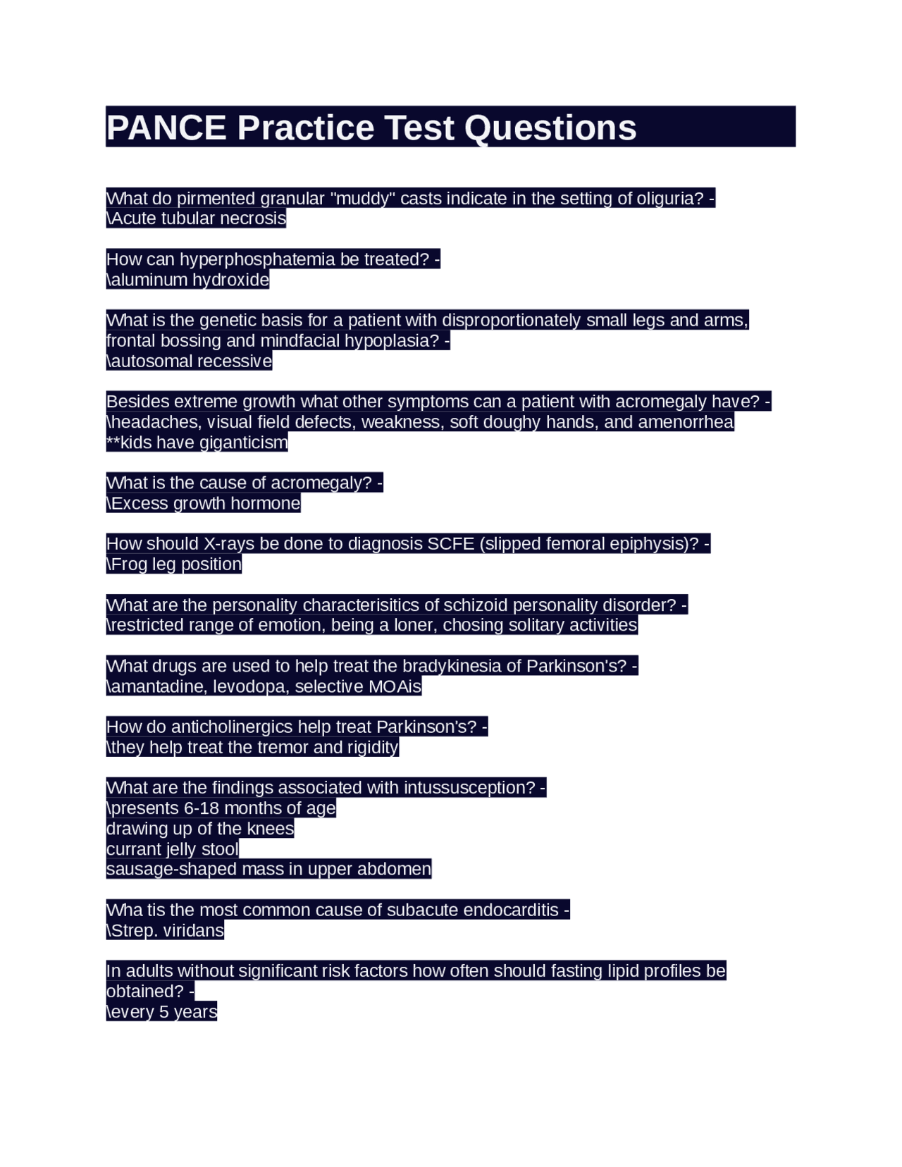 PANCE Success: Practice Test Questions | Exams Medicine | Docsity