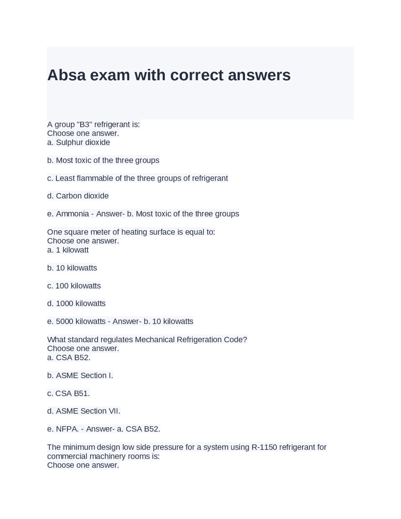 Absa exam with correct answers | Exams Engineering | Docsity