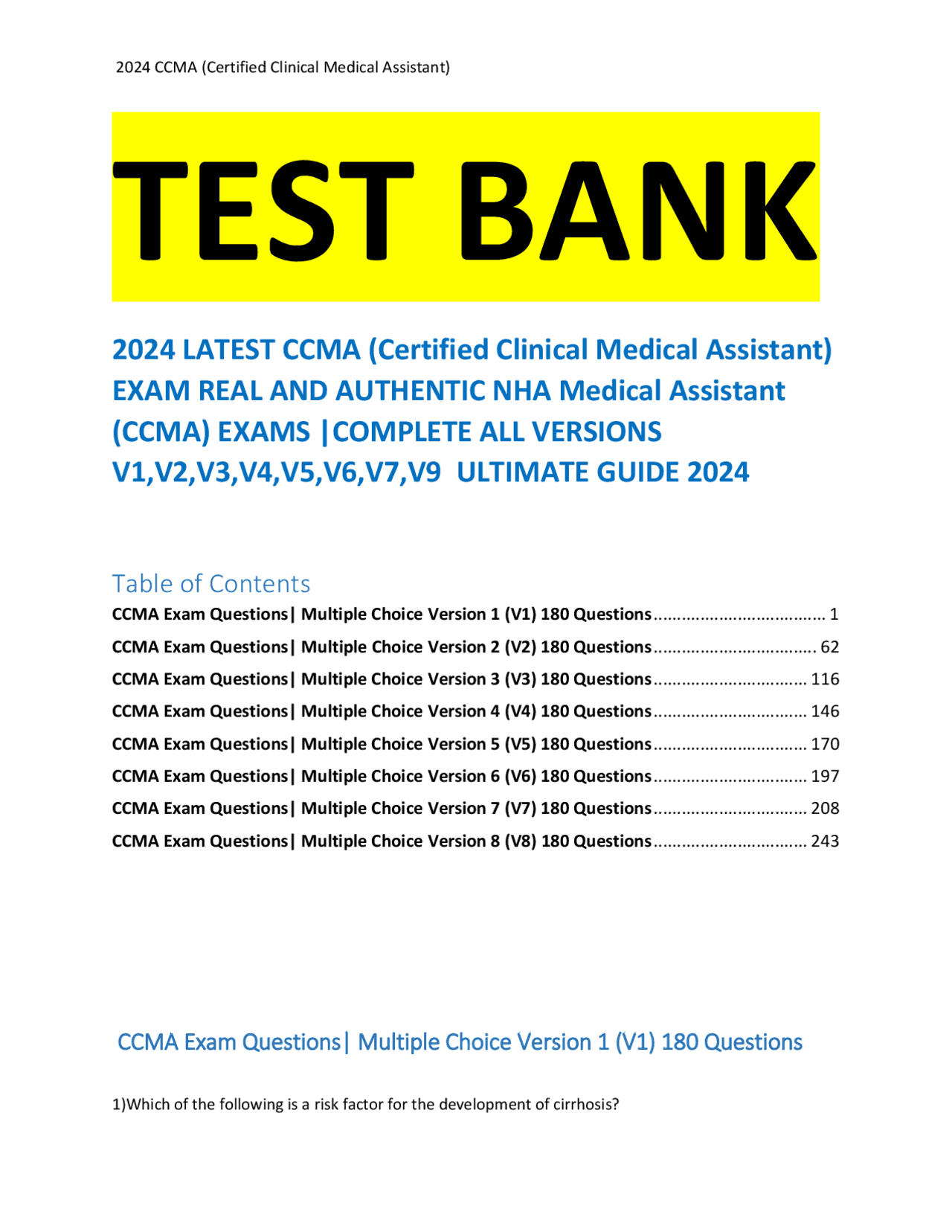 2024 LATEST CCMA (Certified Clinical Medical Assistant) REAL EXAM ...