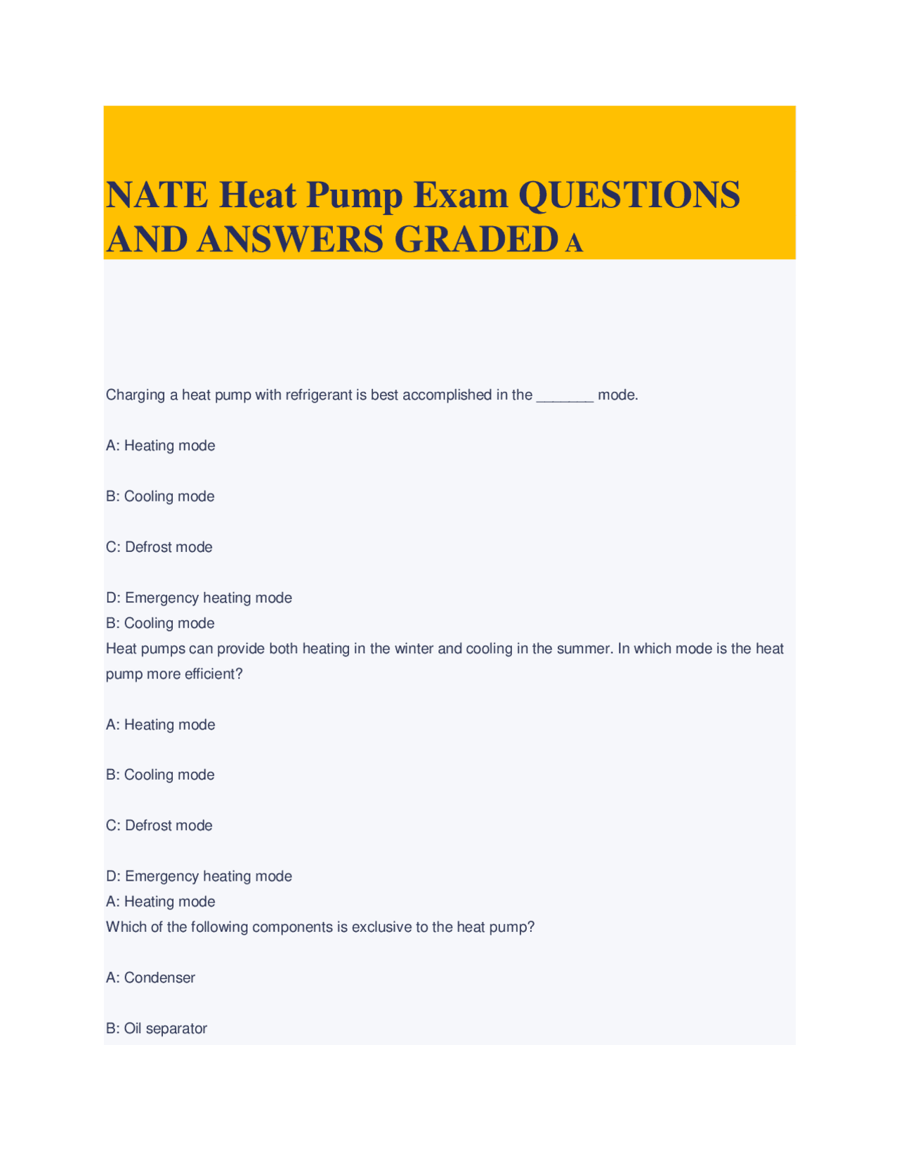 NATE Heat Pump Exam QUESTIONS AND ANSWERS GRADED A | Exams Physics ...