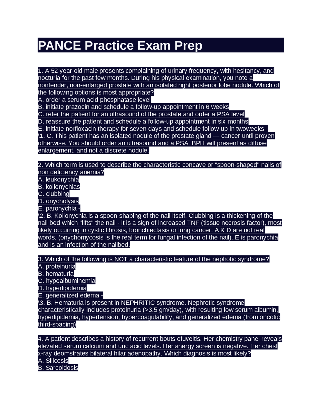 Essential PANCE Practice Exam Prep | Exams Medicine | Docsity