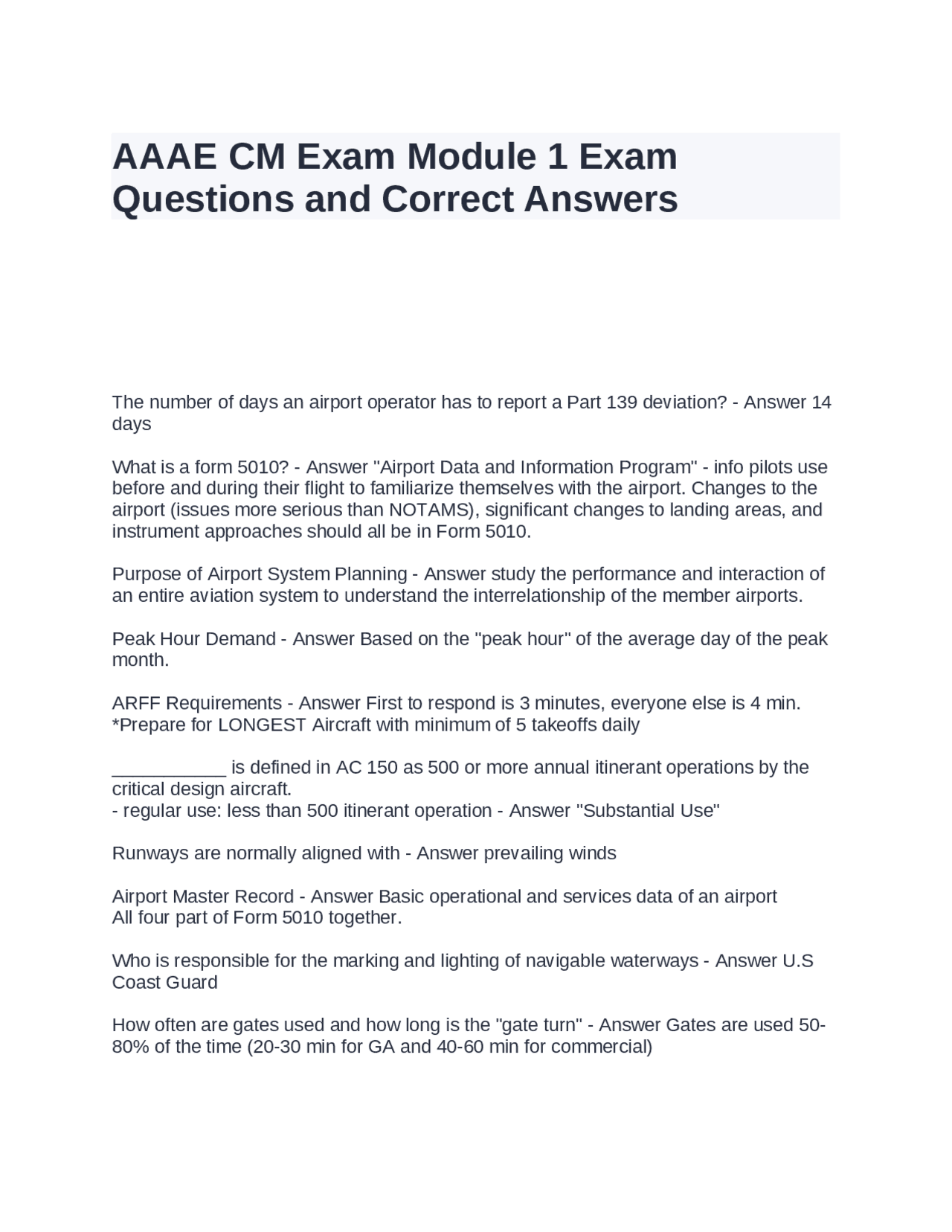 AAAE CM Exam Module 1 Exam Questions and Correct Answers | Exams ...