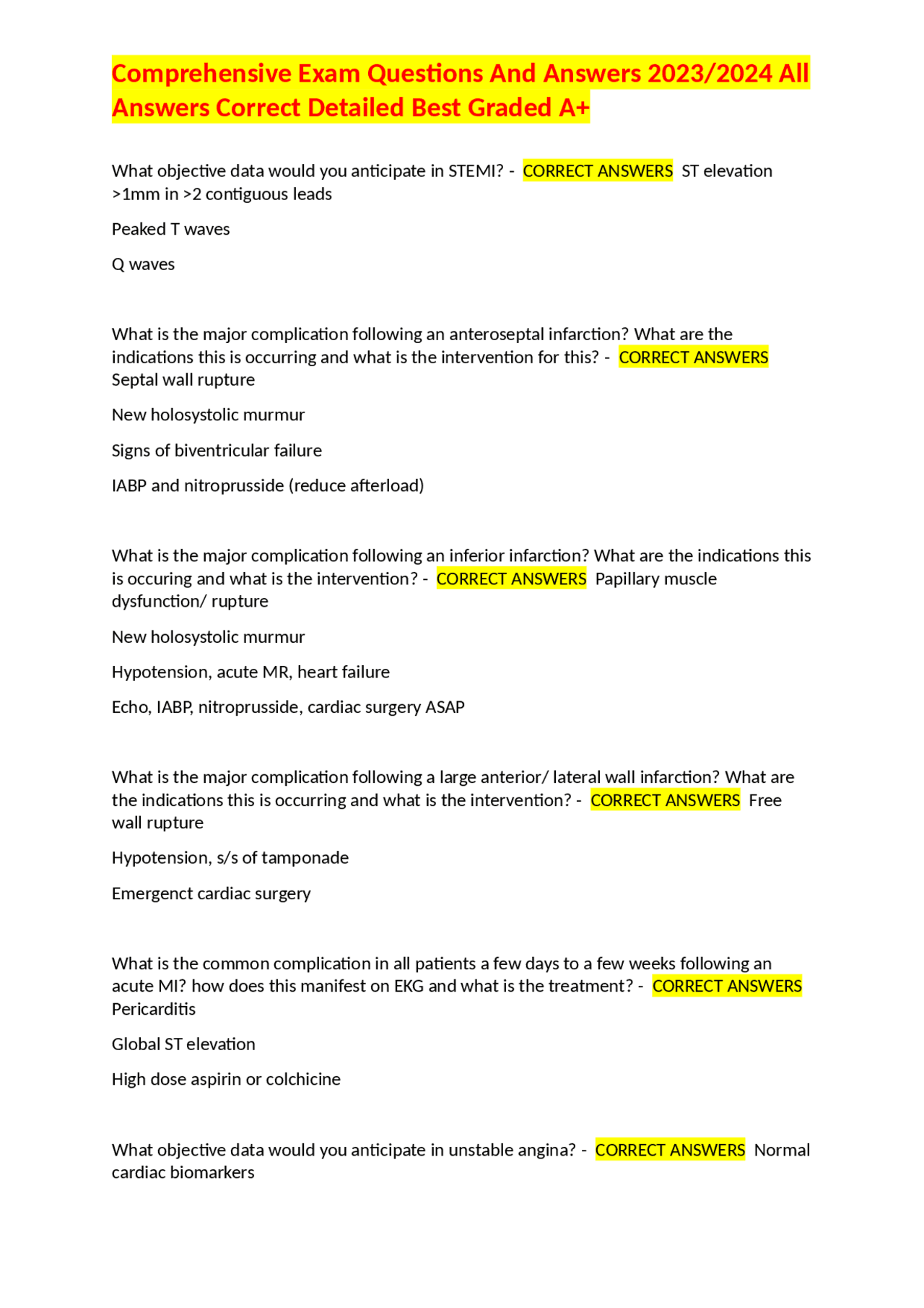 Comprehensive Exam Questions And Answers 2023/2024 All Answers Correct ...