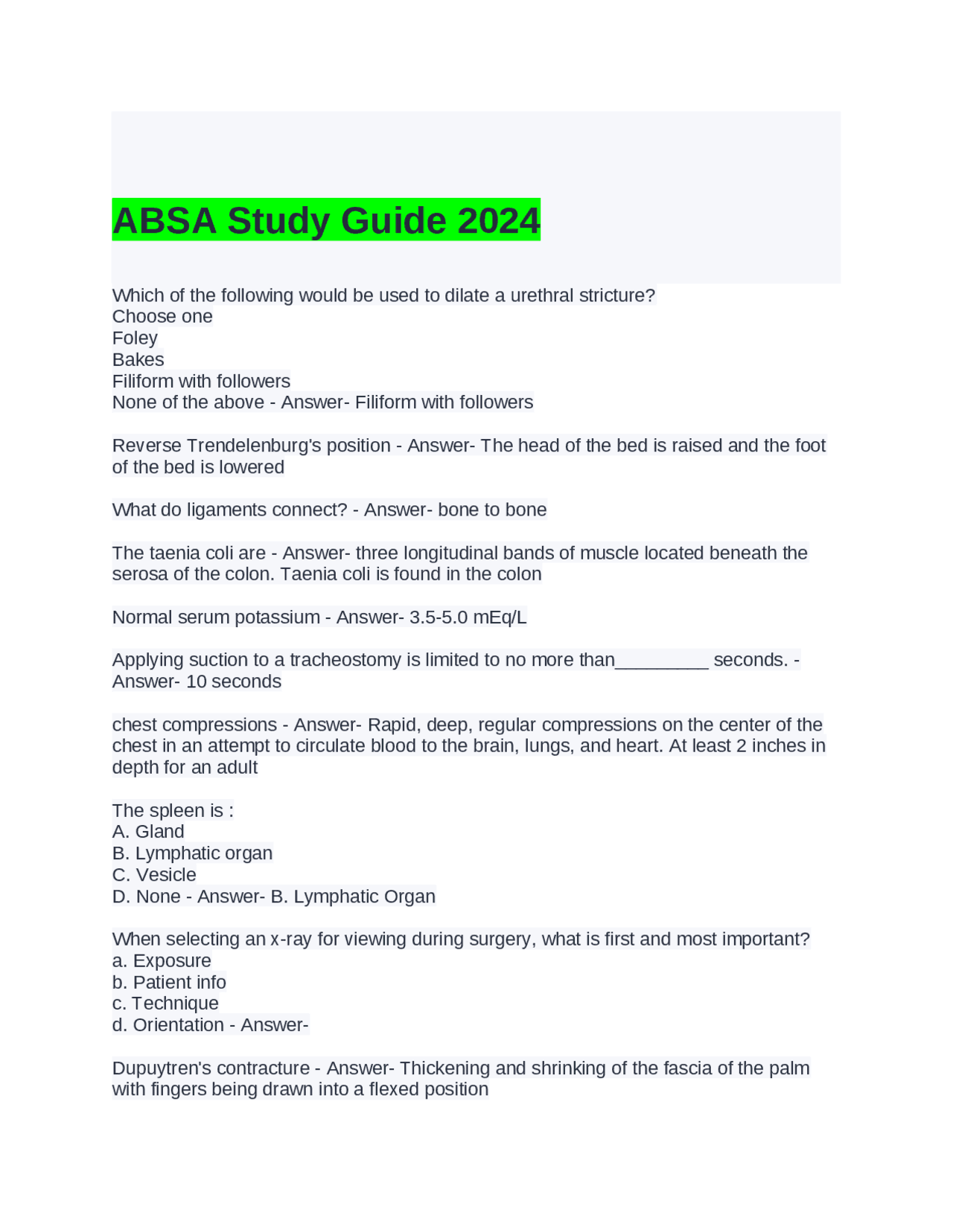 ABSA Study Guide 2024 with complete solutions | Exams Engineering | Docsity