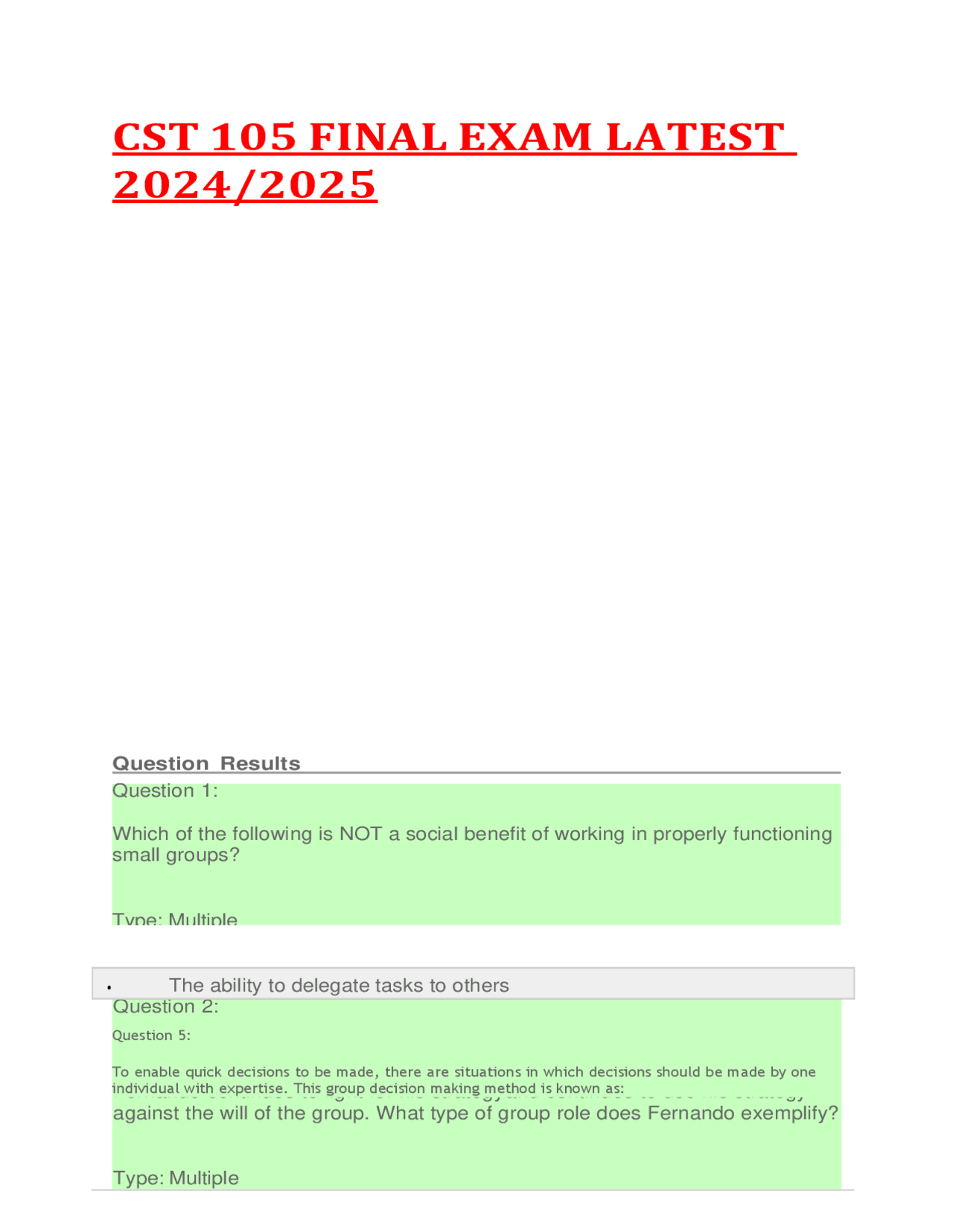 CST 105 FINAL EXAM LATEST 2024/2025 | Exams Computer Science | Docsity