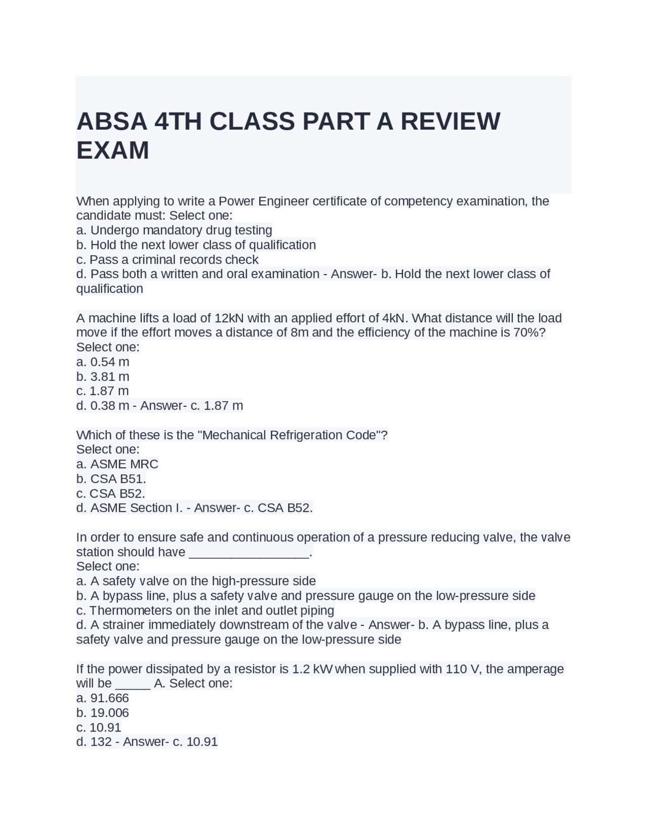 ABSA 4TH CLASS PART A REVIEW EXAM QUESTIONS AND ANSWERS | Exams ...