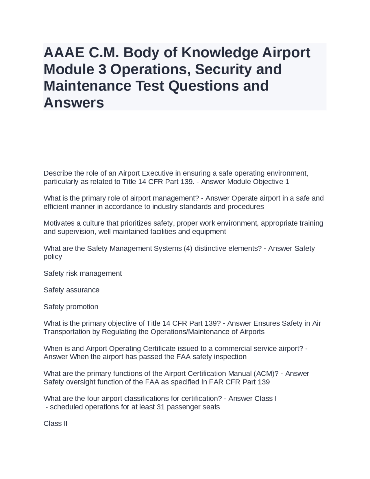 AAAE C.M. Body of Knowledge Airport Module 3 Operations, Security and ...