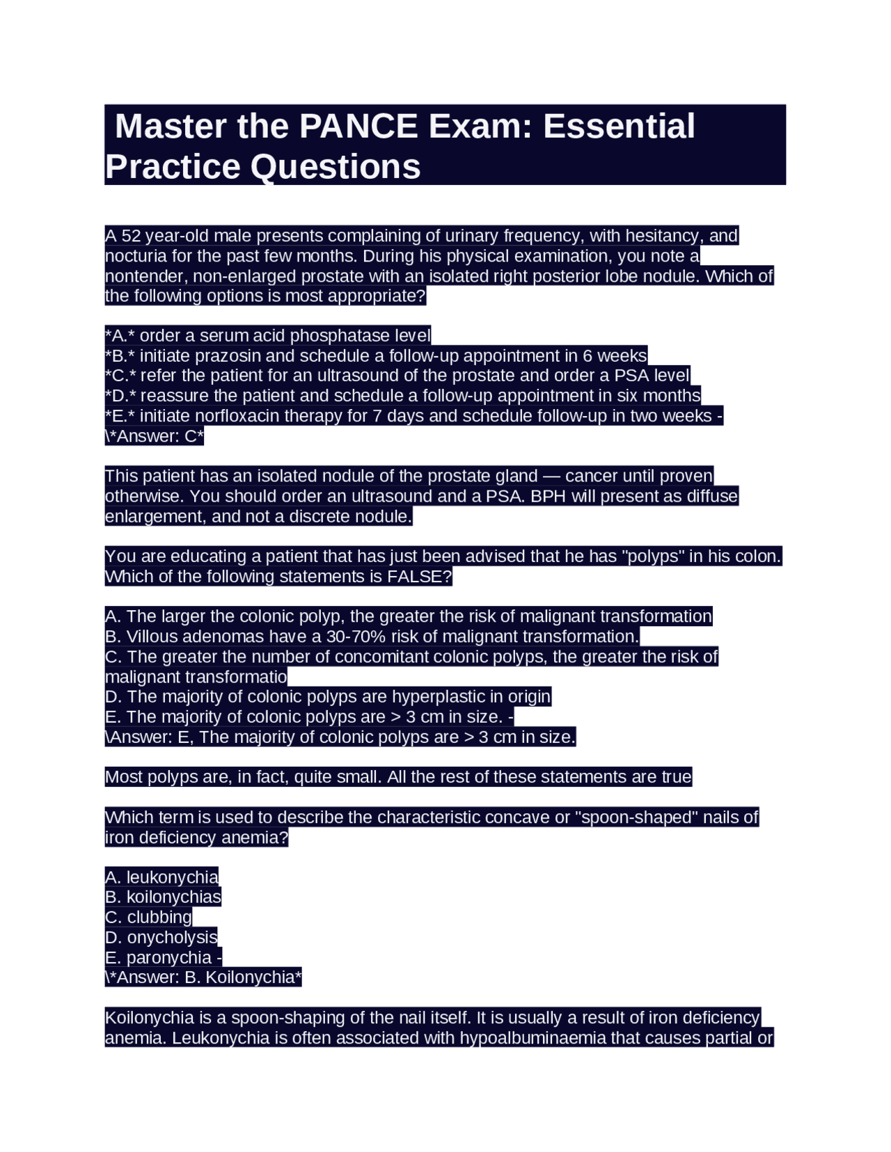 Master the PANCE Exam: Essential Practice Questions | Exams Medicine ...