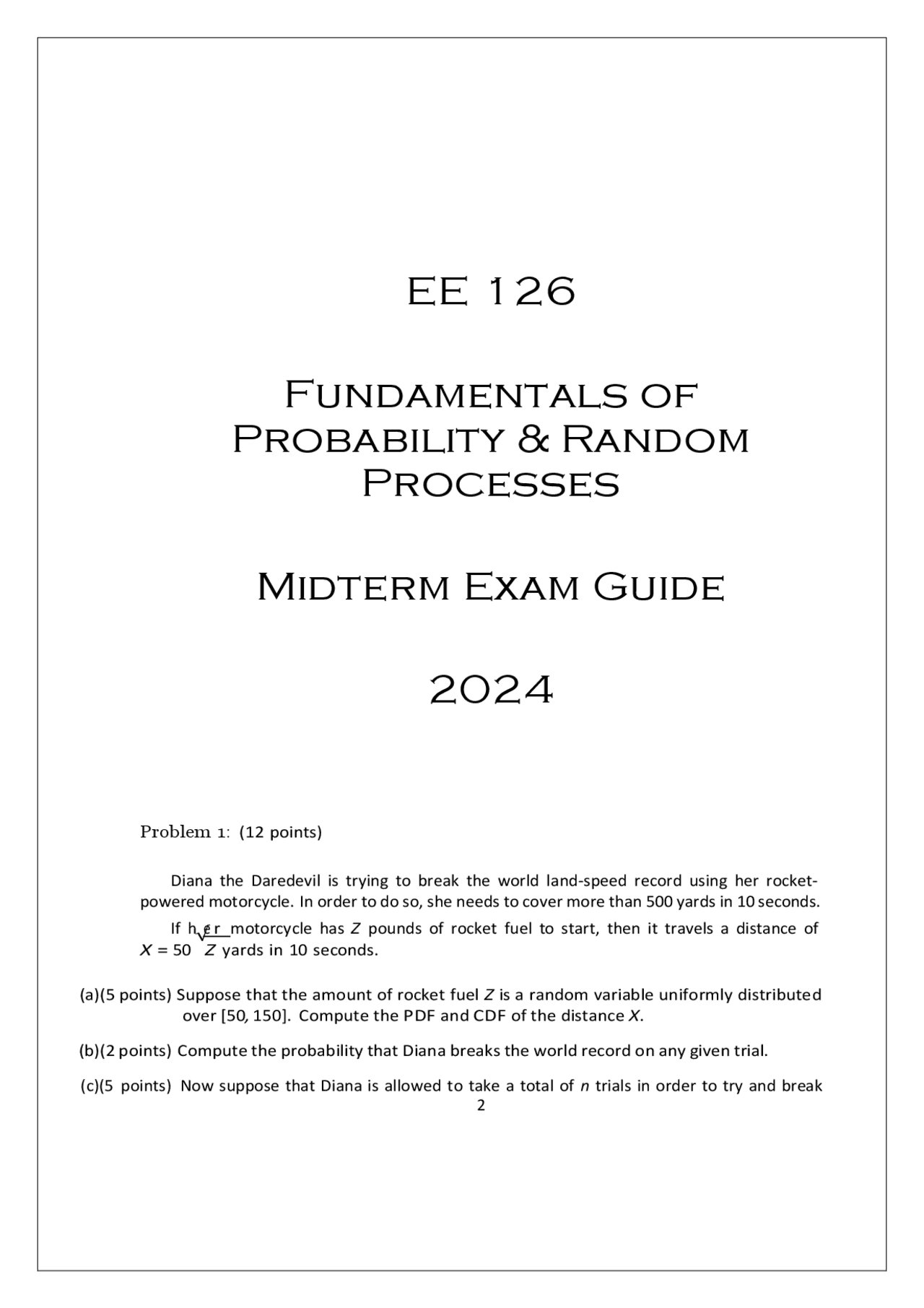(Berkeley) EE 126 Fundamentals of Probability & Random Processes Midterm Exam Guide 2024 | Exams ...