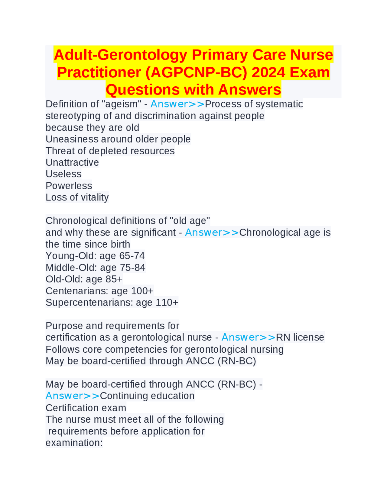 Adult-Gerontology Primary Care Nurse Practitioner (AGPCNP-BC) 2024 Exam ...