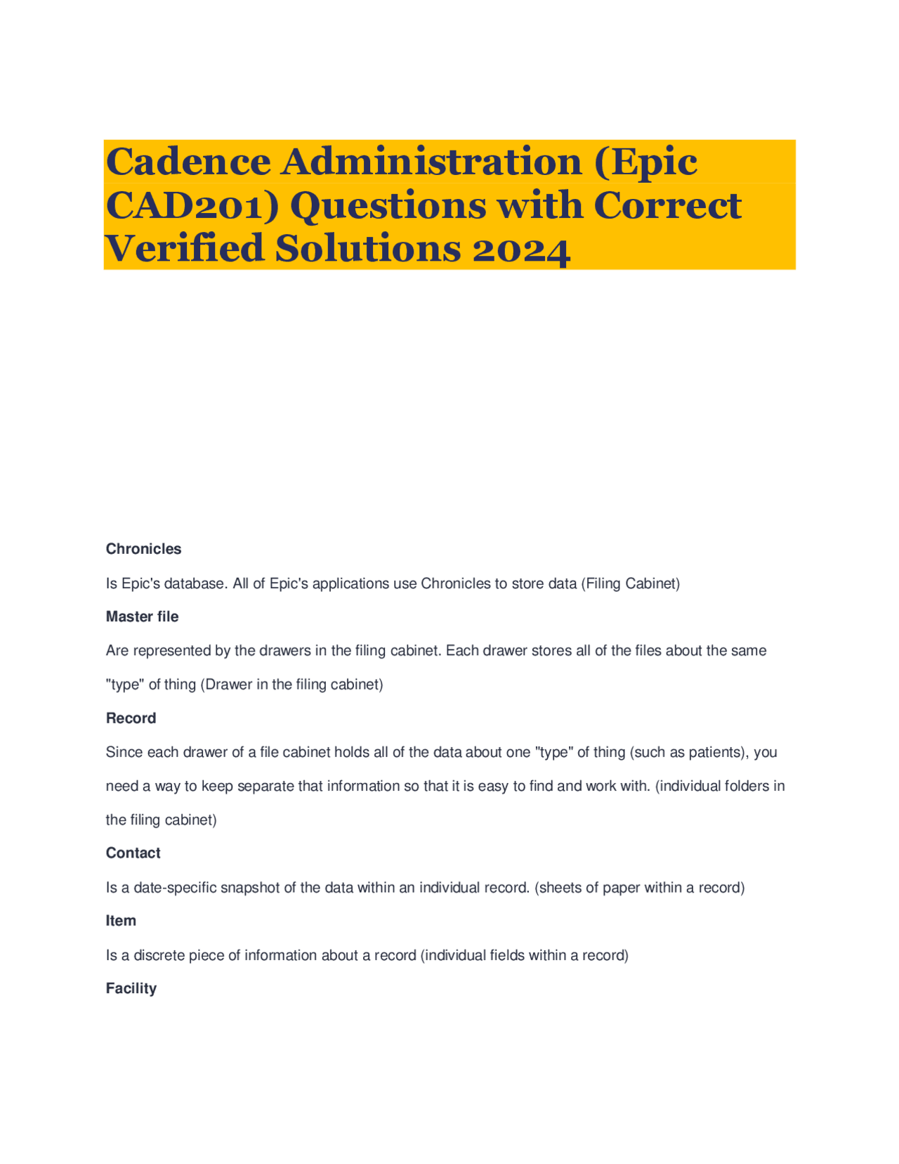 Cadence Administration (Epic CAD201) Questions with Correct Verified Solutions 2024 | Study ...
