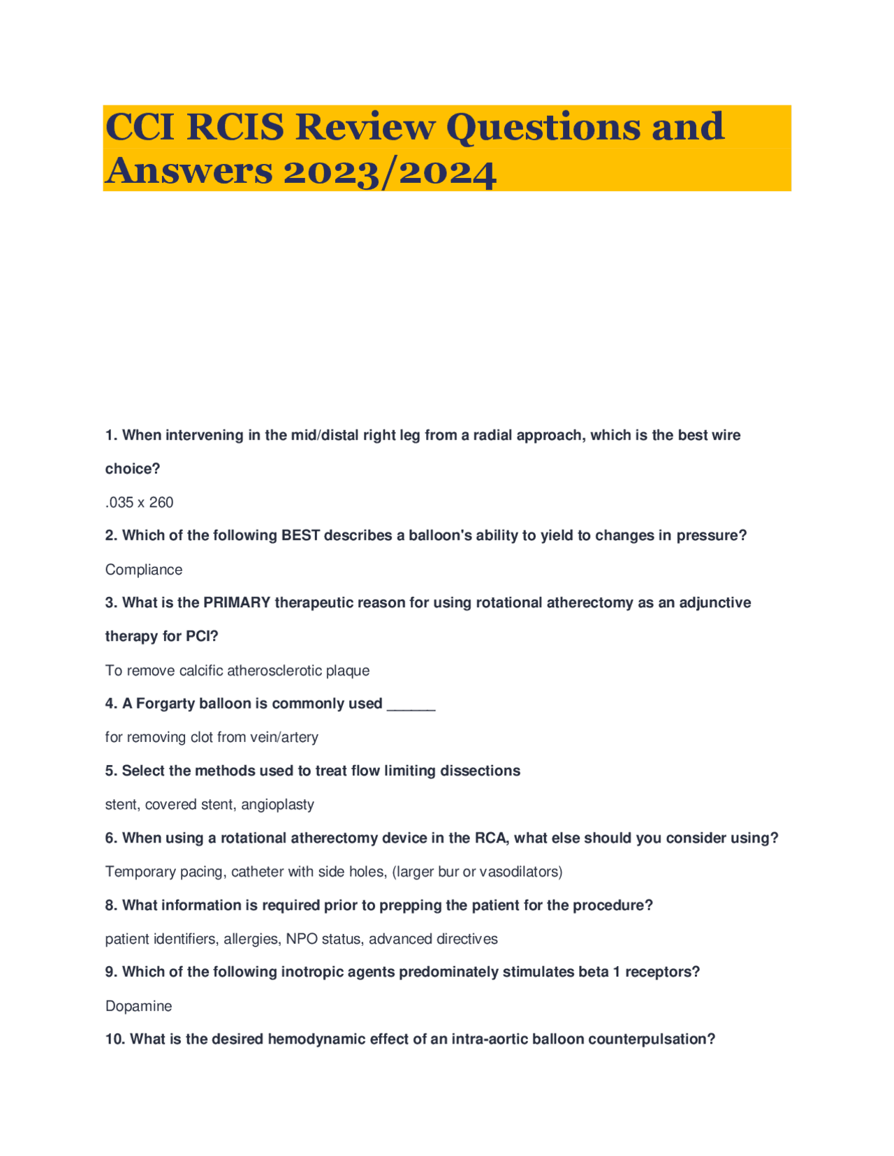 CCI RCIS Review Questions and Answers 2023/2024 | Exams Health sciences | Docsity