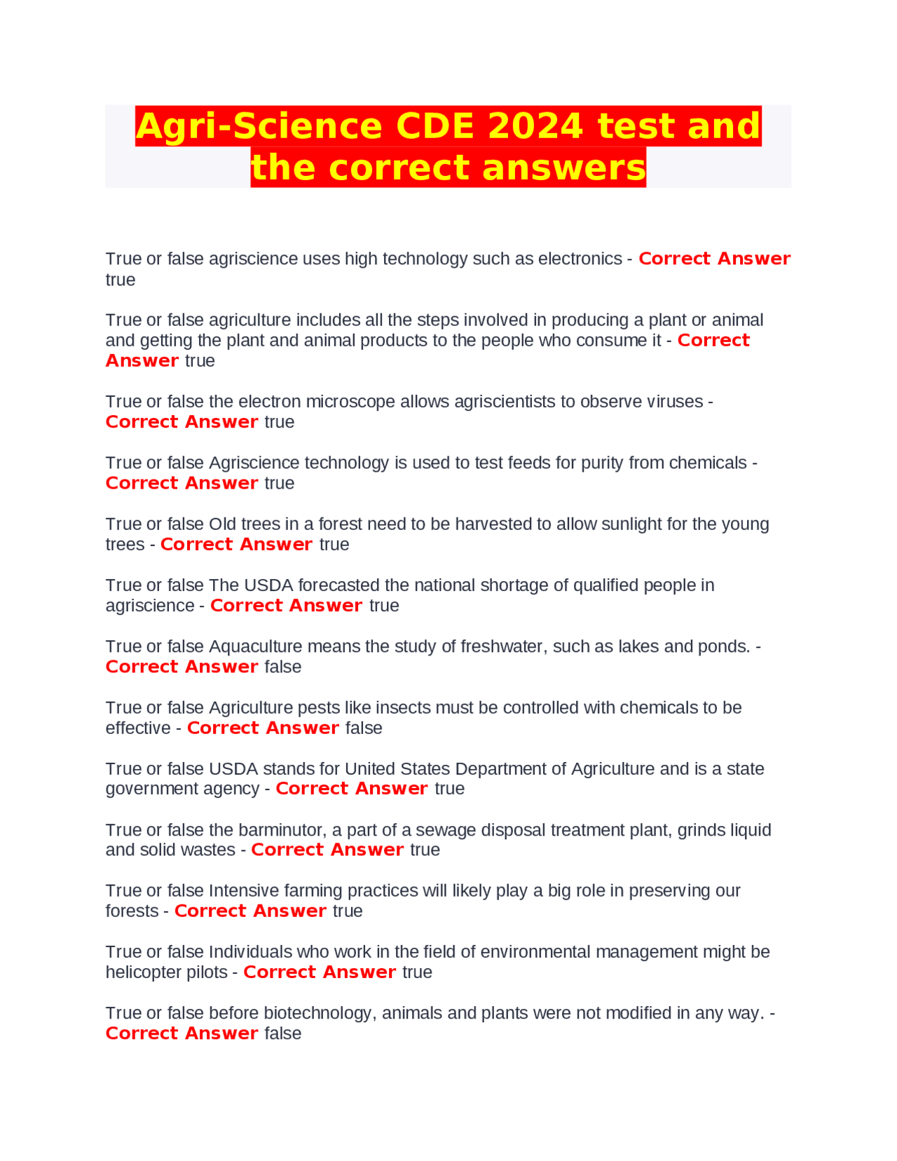 Agri-Science CDE 2024 test and the correct answers | Exams Agricultural ...