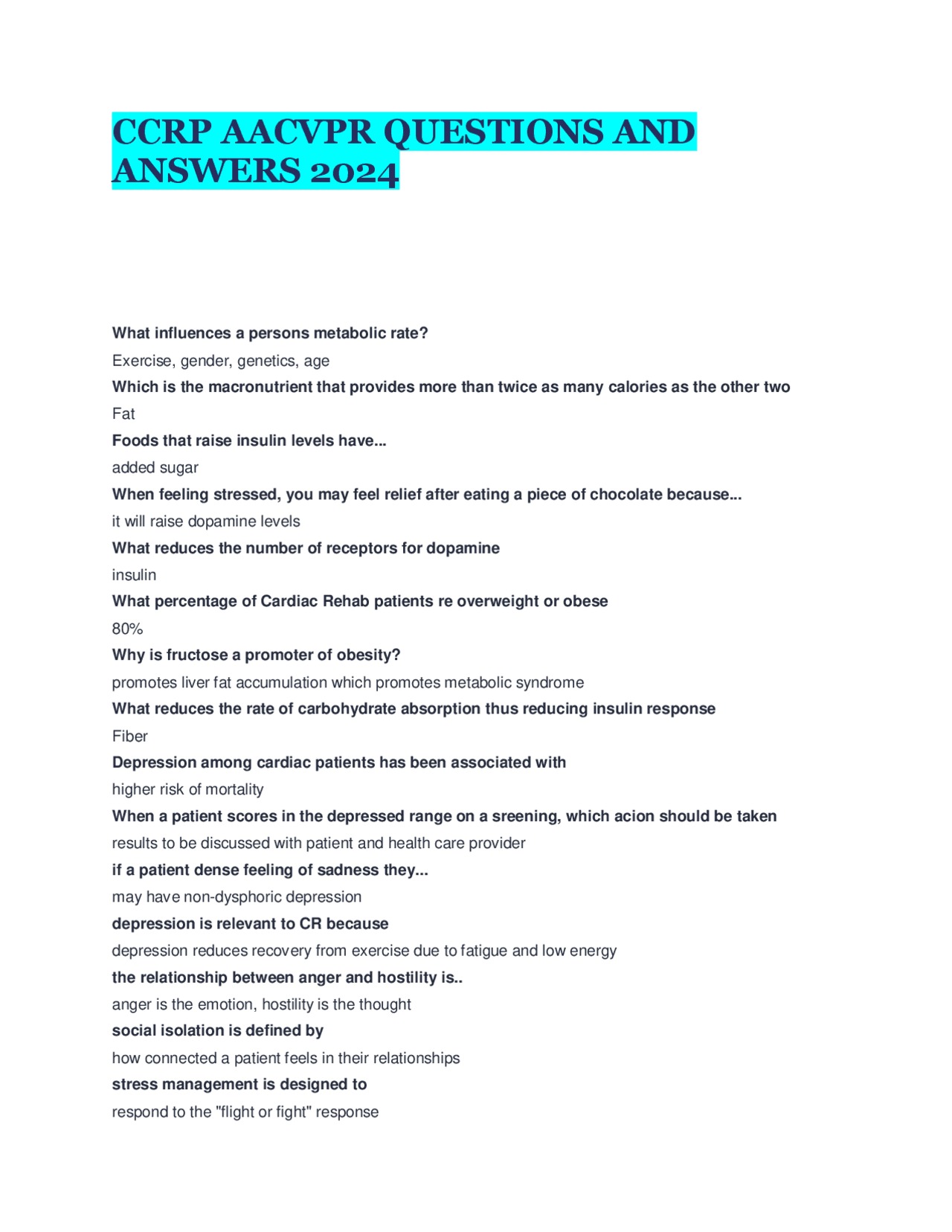 CCRP AACVPR QUESTIONS AND ANSWERS 2024 | Exams Nutrition | Docsity