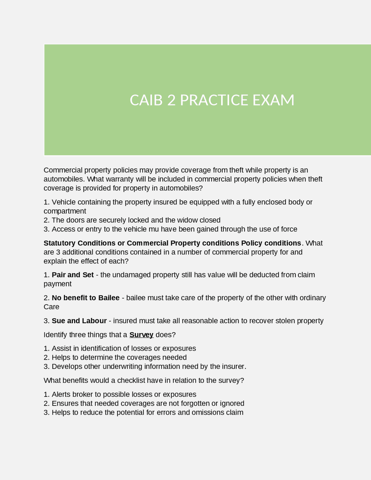 CAIB 2 PRACTICE EXAM | Exams Nursing | Docsity