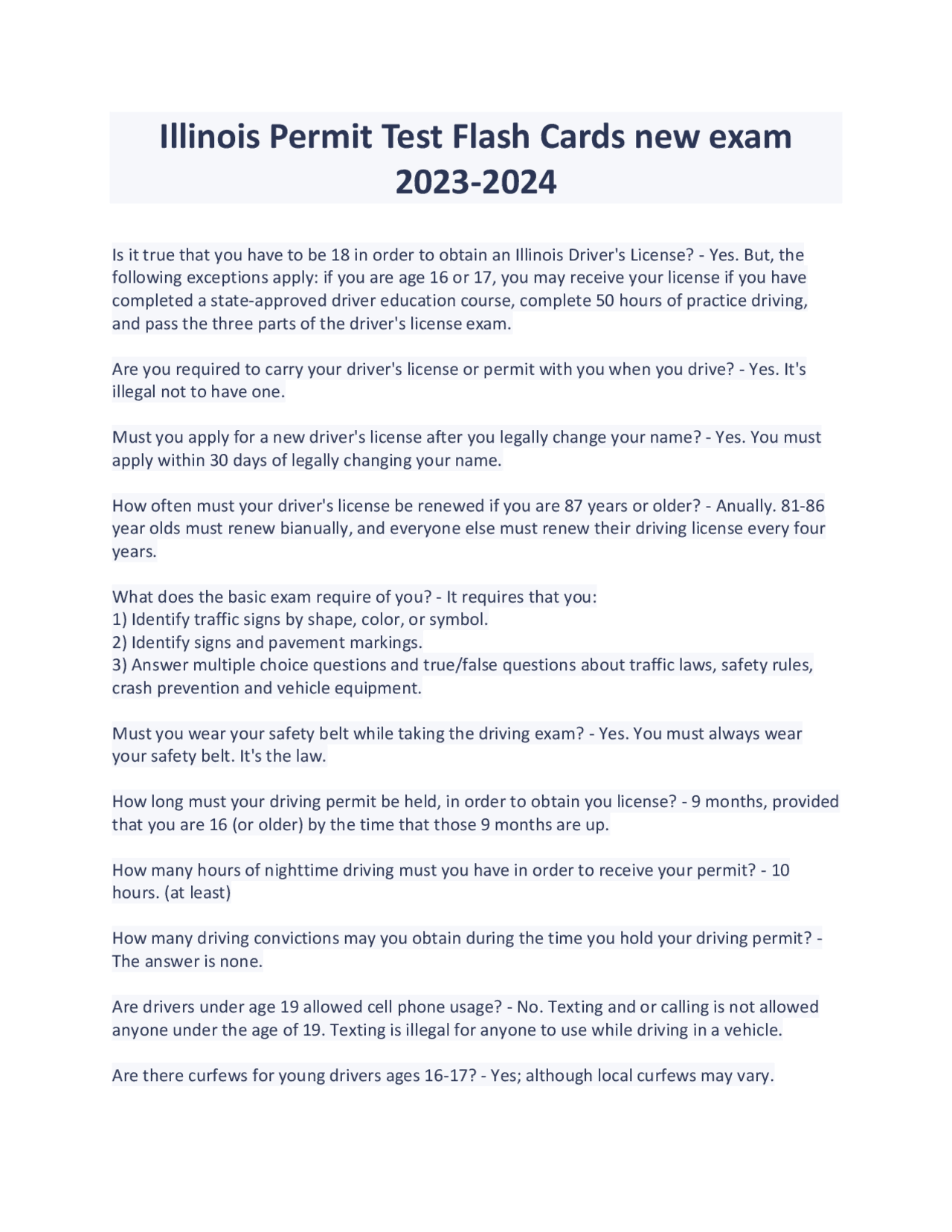 Illinois Permit Test Flash Cards new exam 2023-2024 | Exams Nursing ...